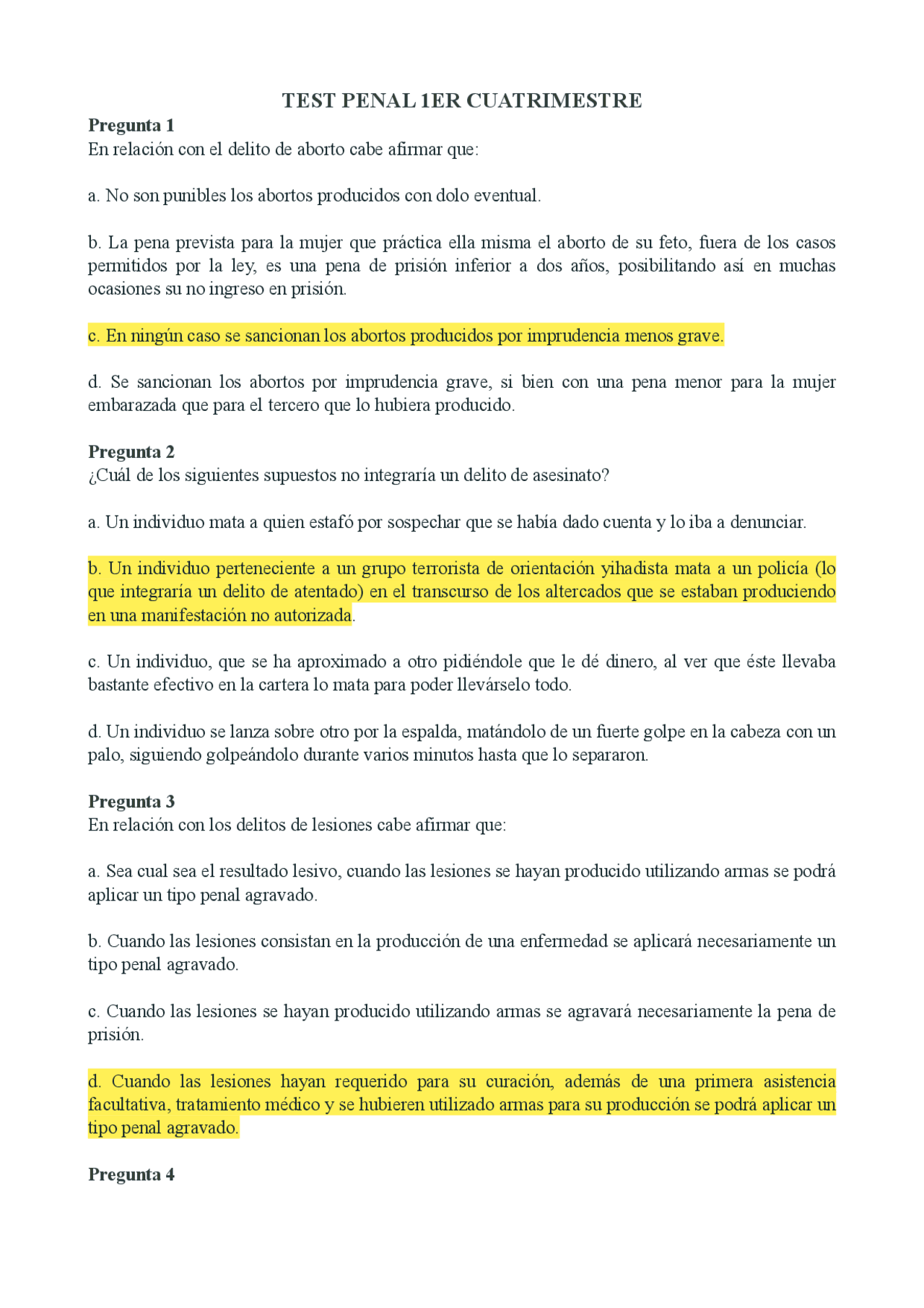 Test Evaluación Continua Derecho Penal Ii Exámenes De Derecho Penal