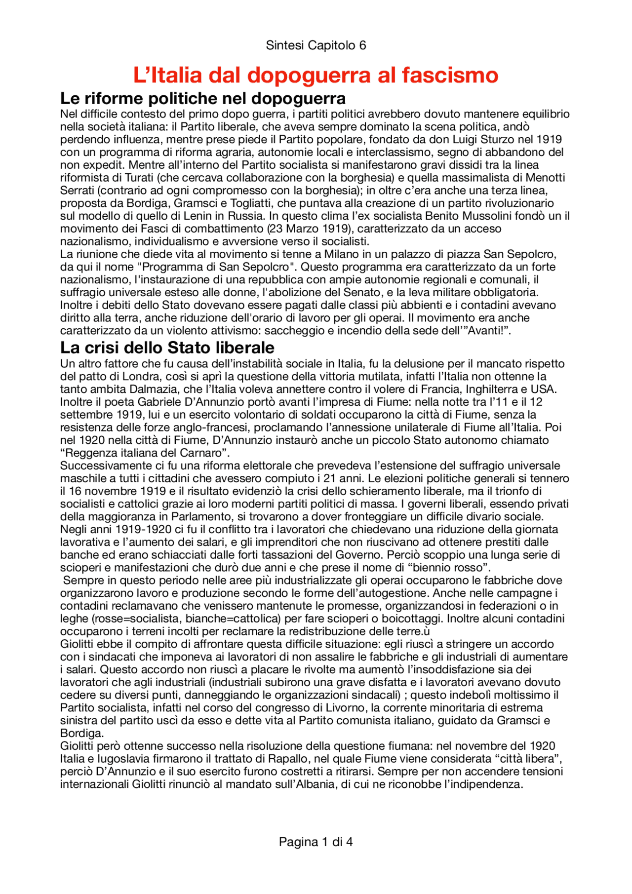 Riassunto Sul Fascismo Docsity