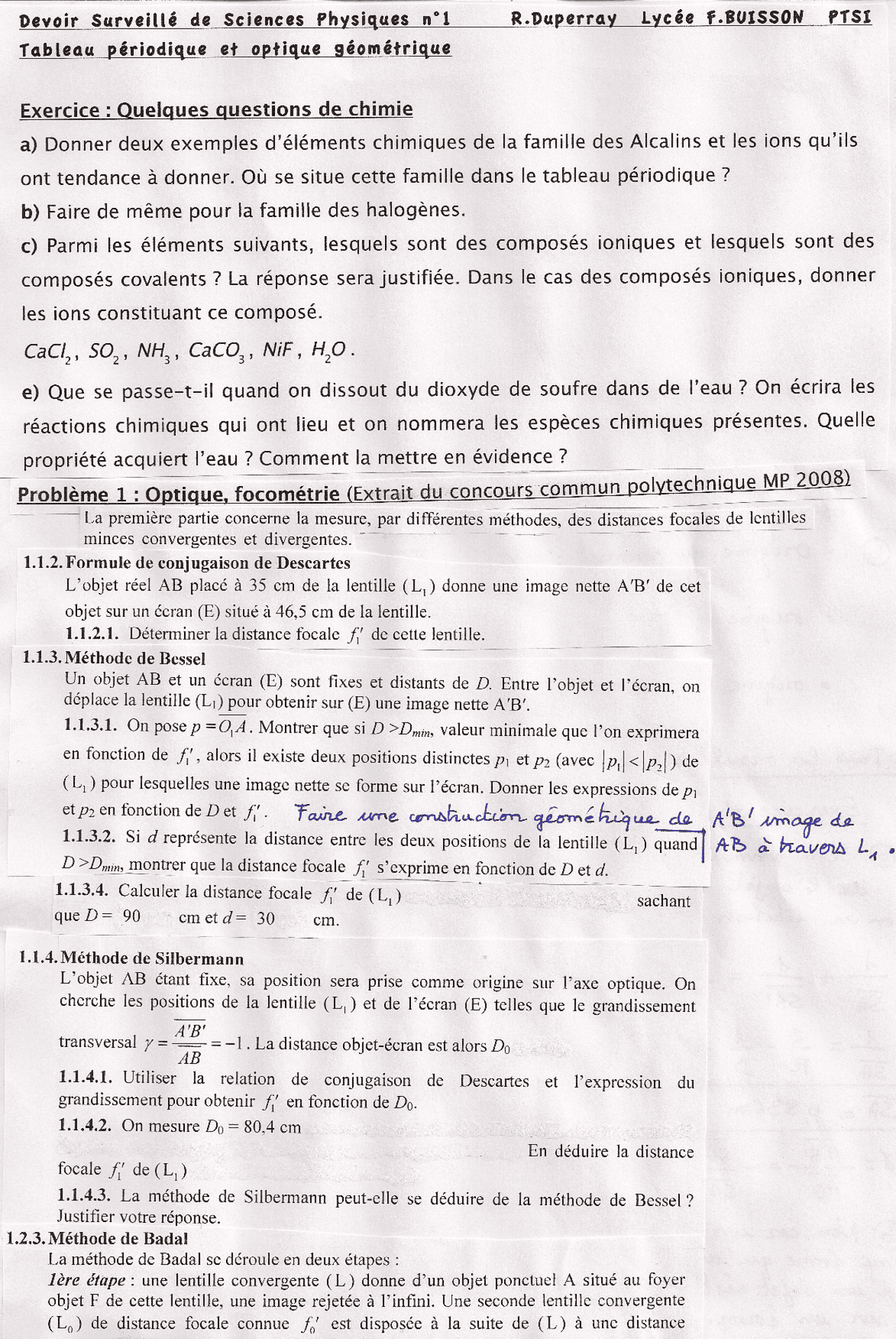 Devoir De Sciences Physiques Docsity