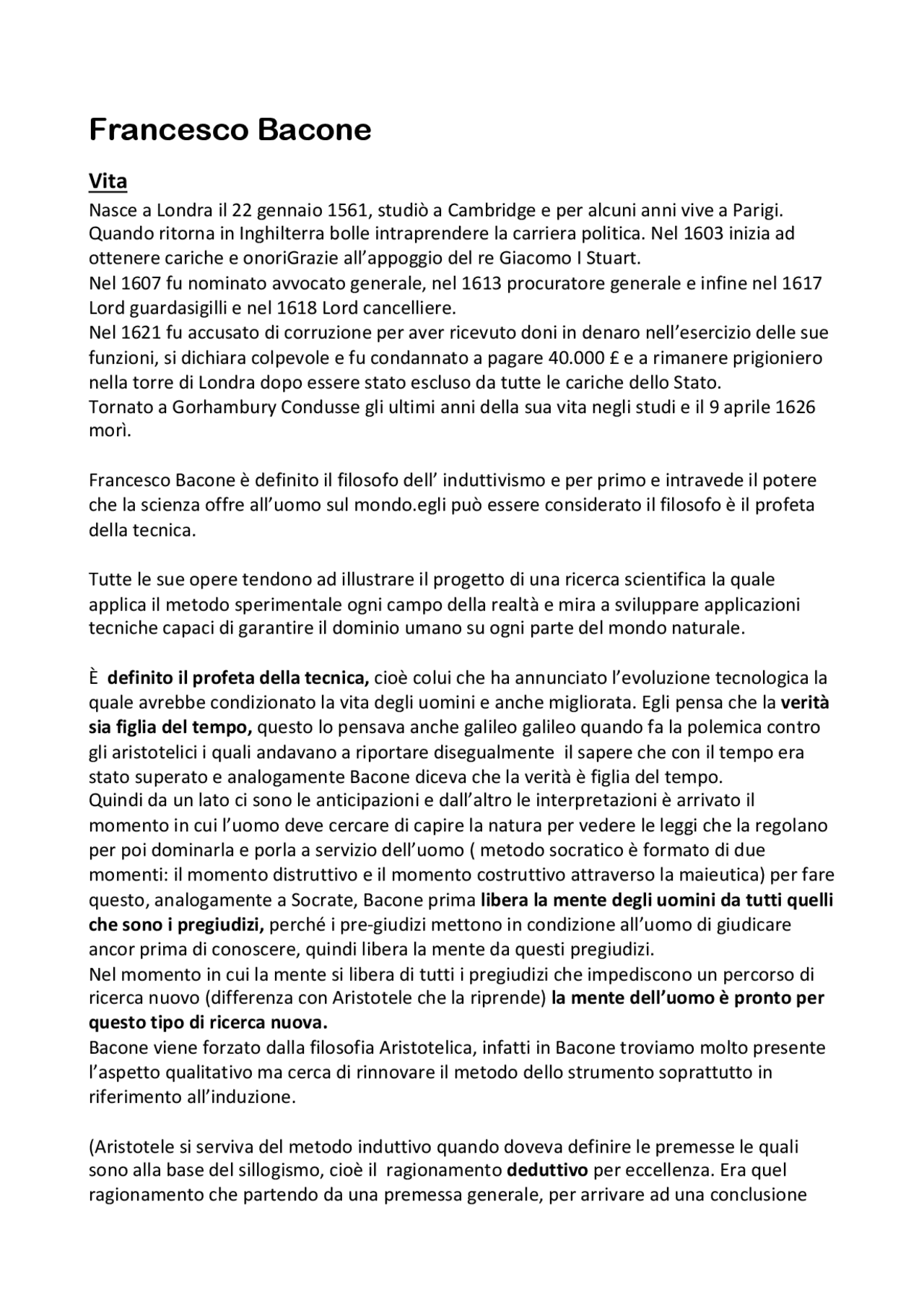 Francesco Bacone Rinascimento Appunti Di Filosofia Docsity