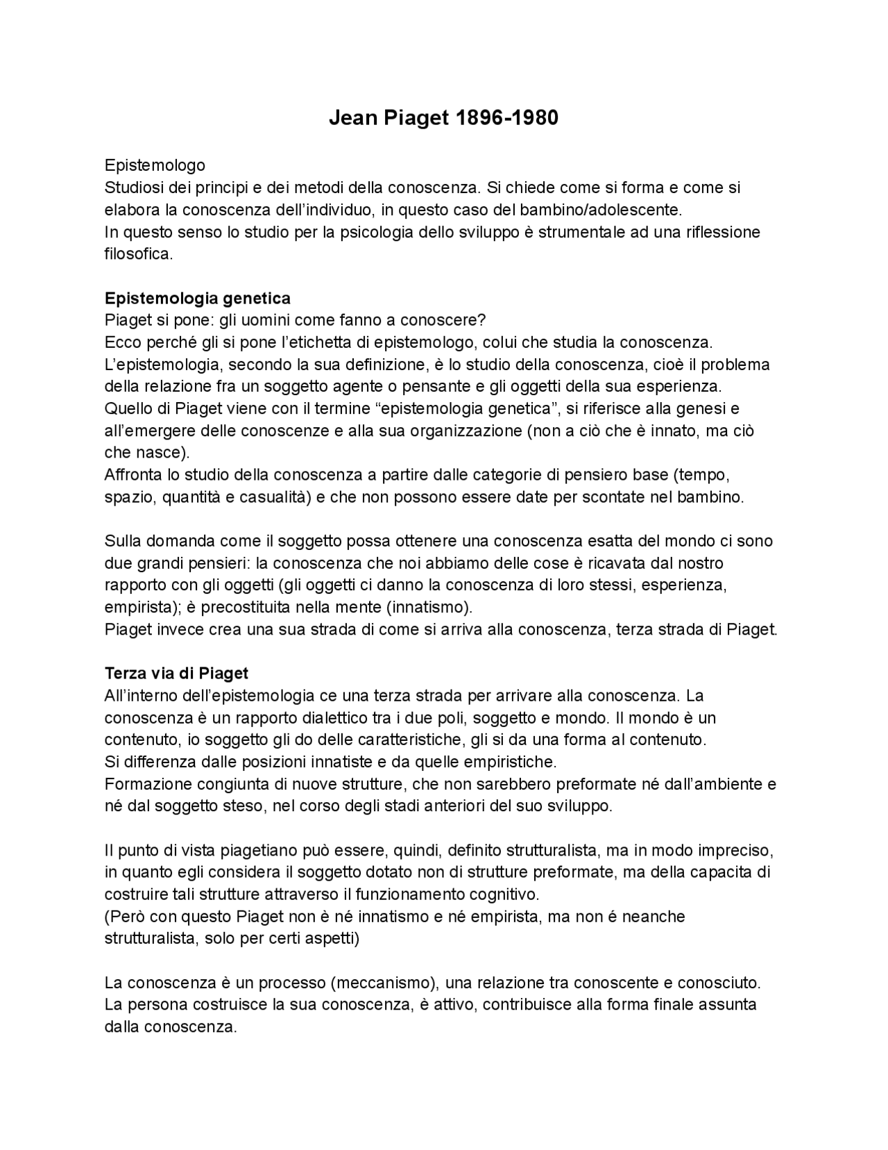 Appunti Sullautore Jean Piaget Docsity