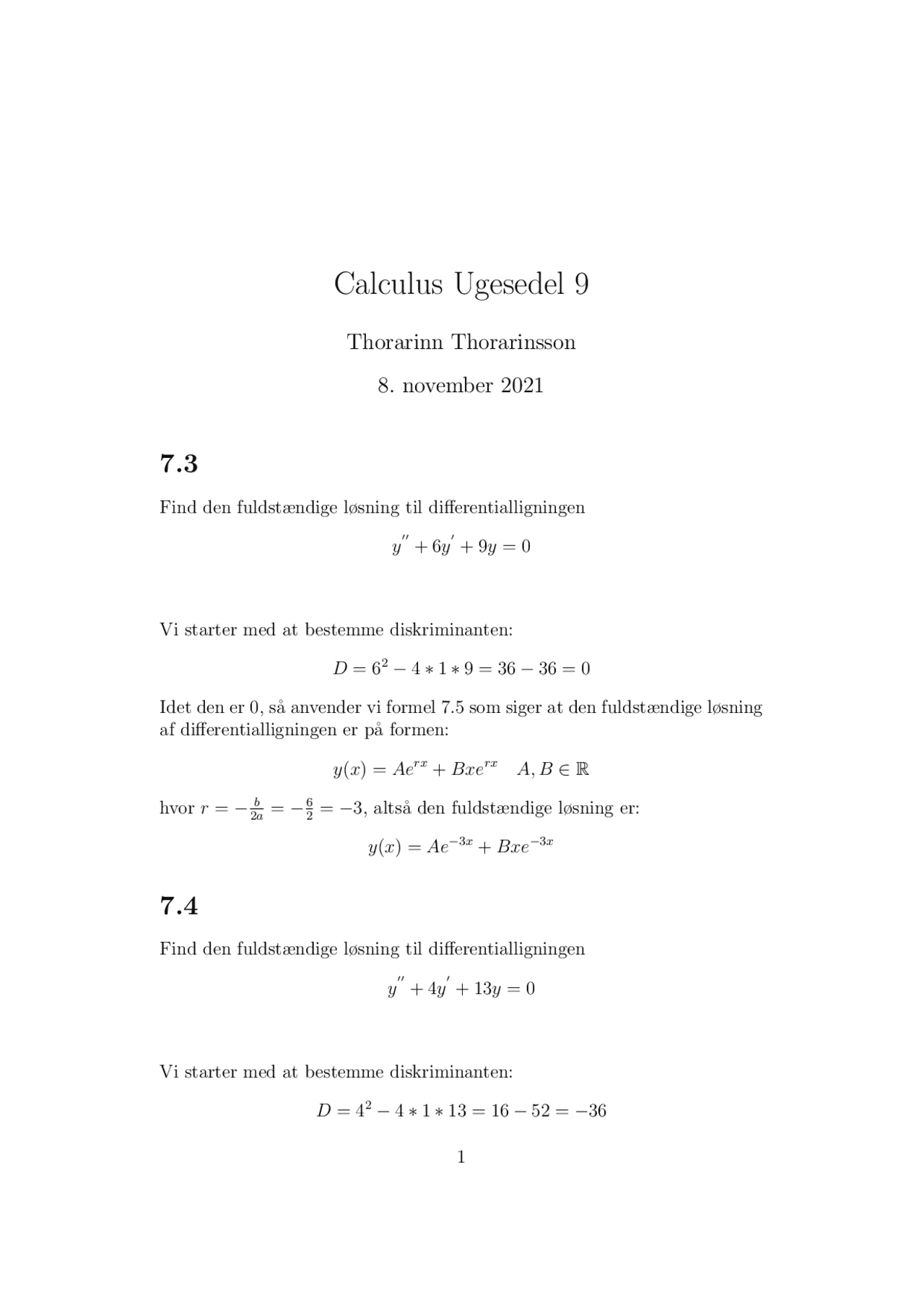 Calculus Exercises and Solutions: Differential Equations | Exercises Calculus | Docsity