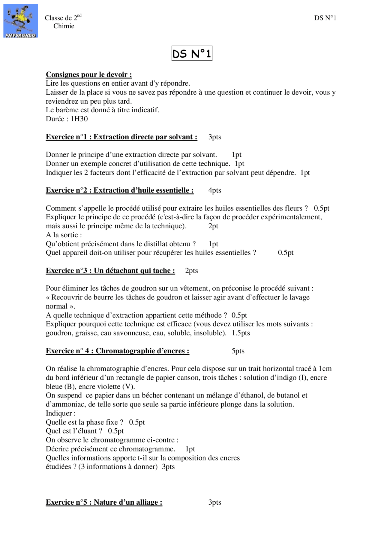 Sujet De Chimie Notes Chimie Docsity
