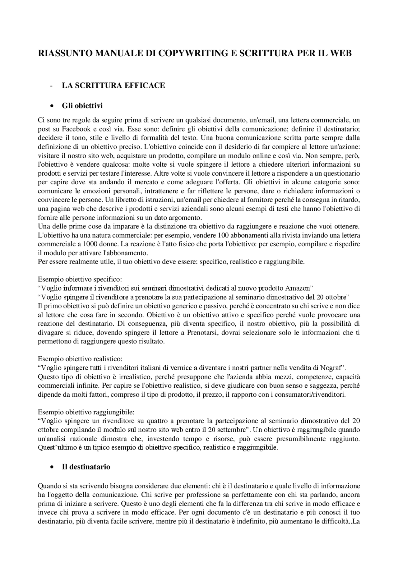 Riassunto Manuale Di Copywriting E Scrittura Per Il Web Docsity