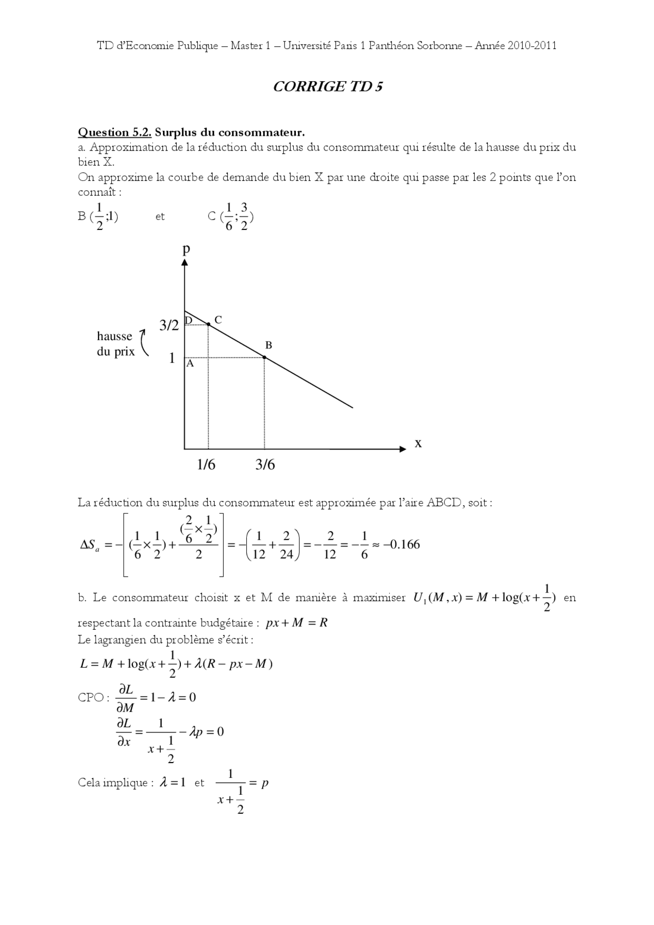 Economie publique - Corrige TD 5 | Notes Économie | Docsity