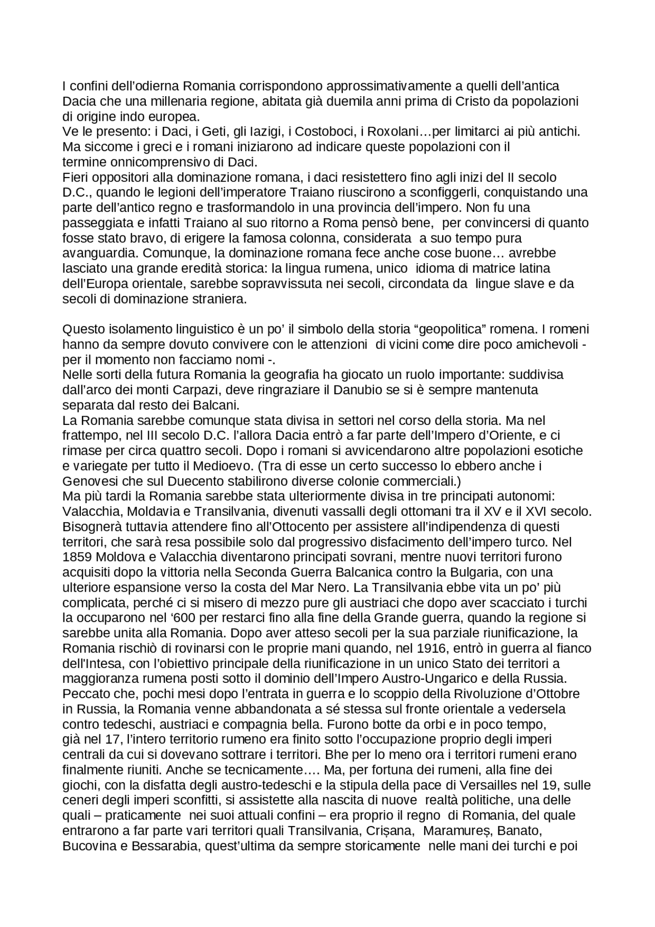 Riassunto generale storia della Romania - Docsity