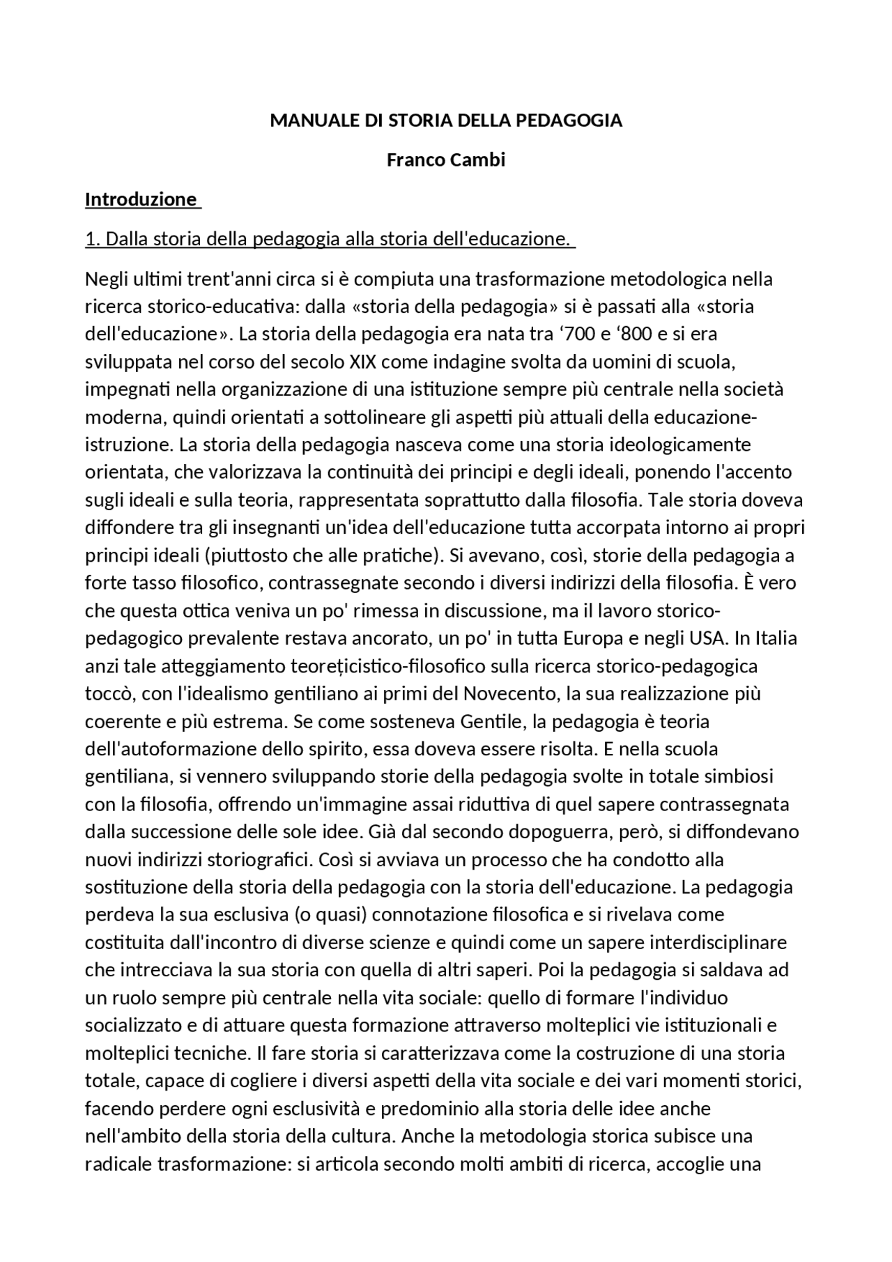 Manuale Di Storia Della Pedagogia Franco Cambi Docsity