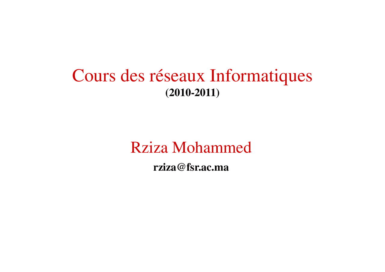 Cours Des Réseaux Informatiques Notes Informatique Docsity