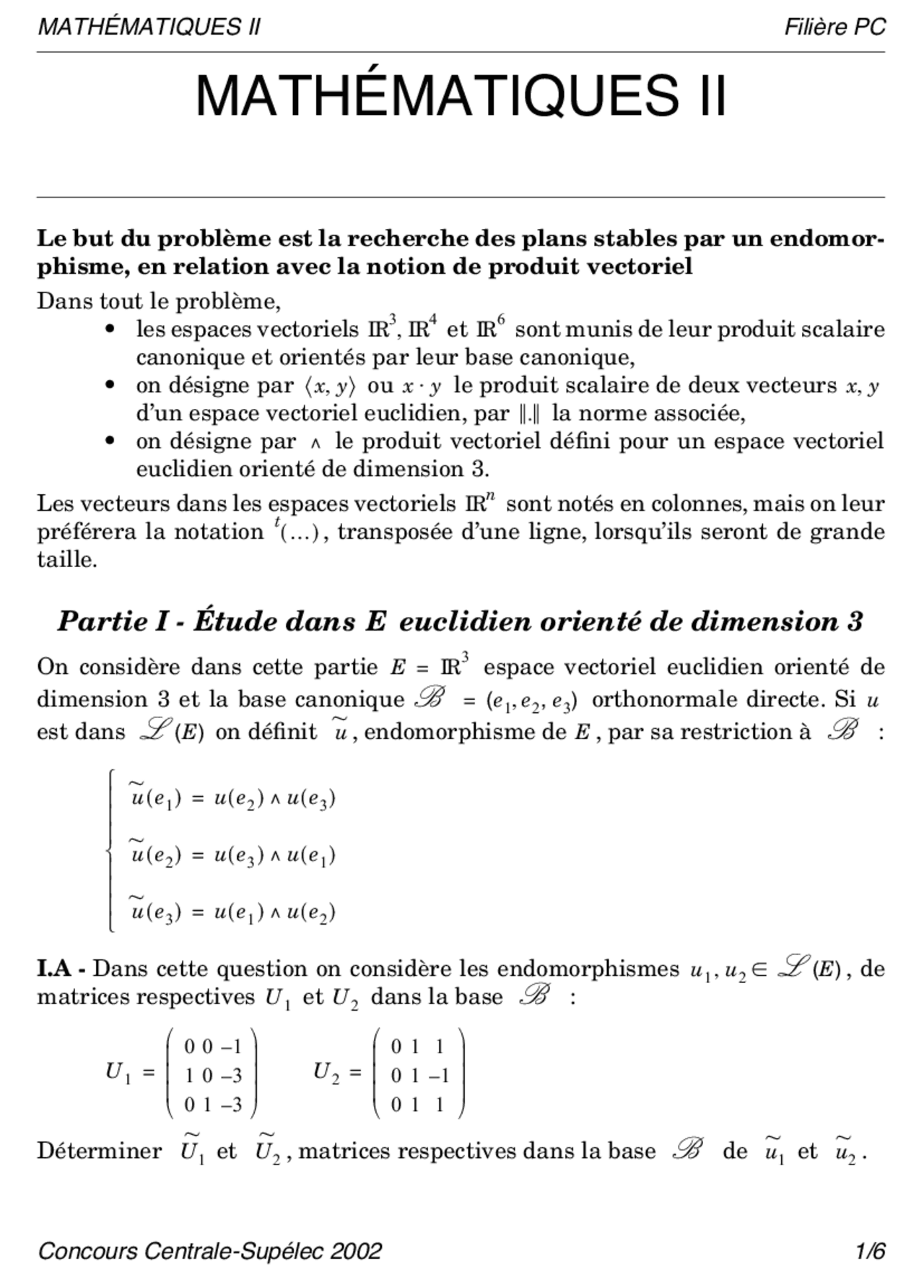 Mathématiques Ii Filière Pc Docsity