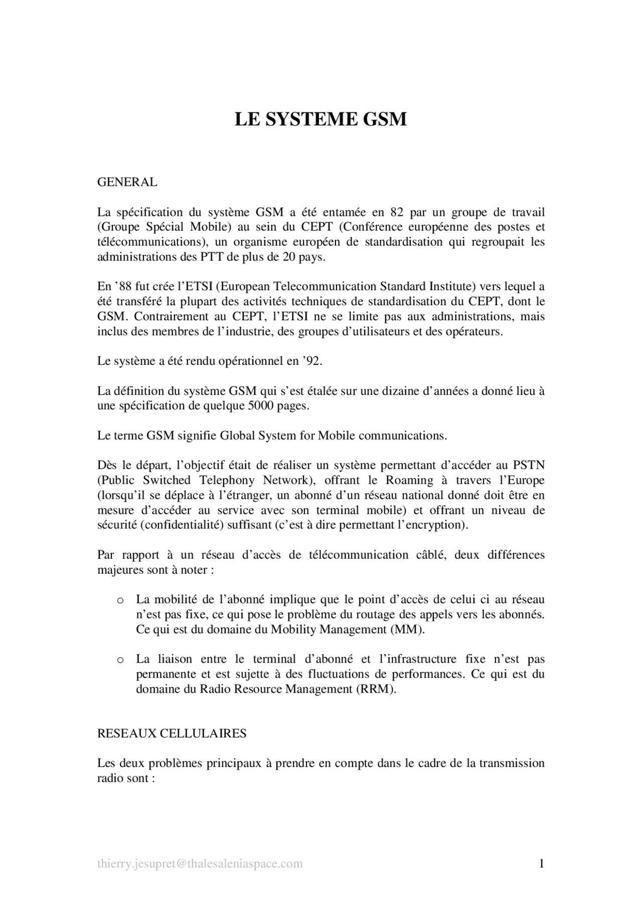 Le systeme GSM | Notes Architecture - Docsity