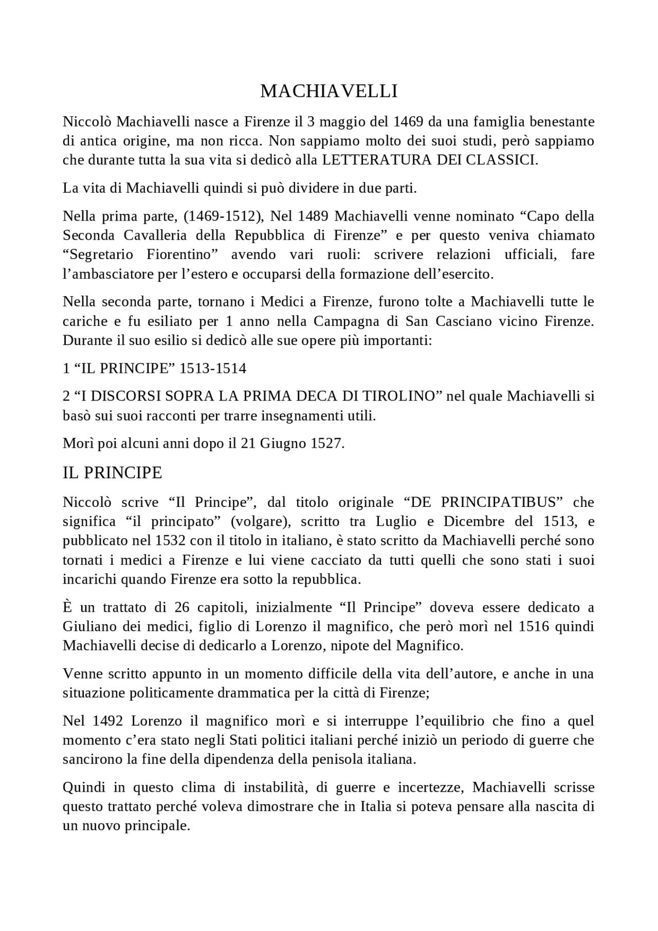 Appunti Di 3 Superiore Su NiccolÒ Machiavelli Docsity