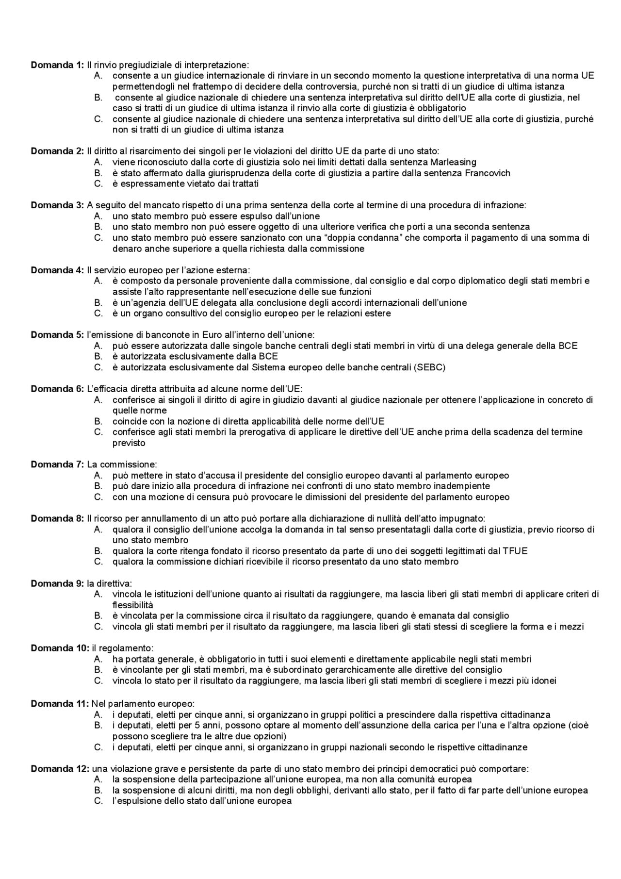 Possibili domande secondo parziale Prof. Frigo - Docsity