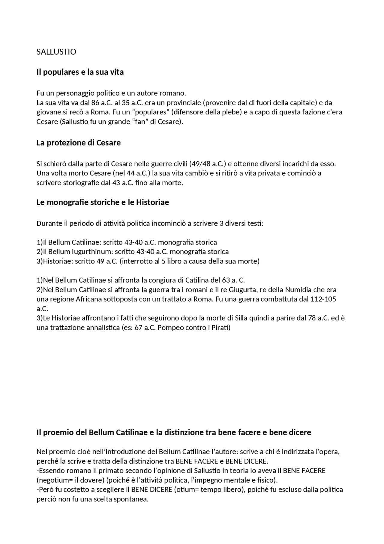 Sallustio E Le Sue Opere Docsity