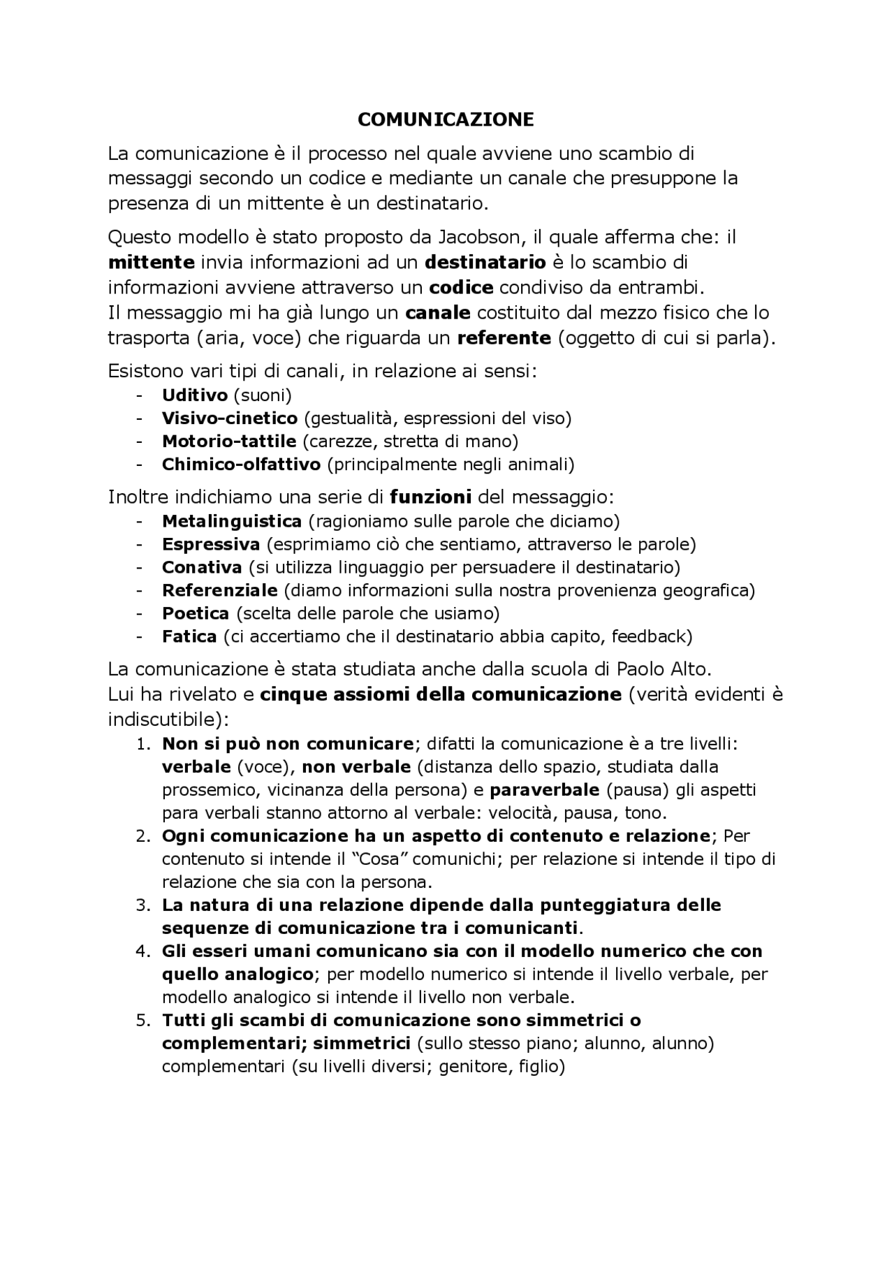 La Comunicazione Riassunto Docsity
