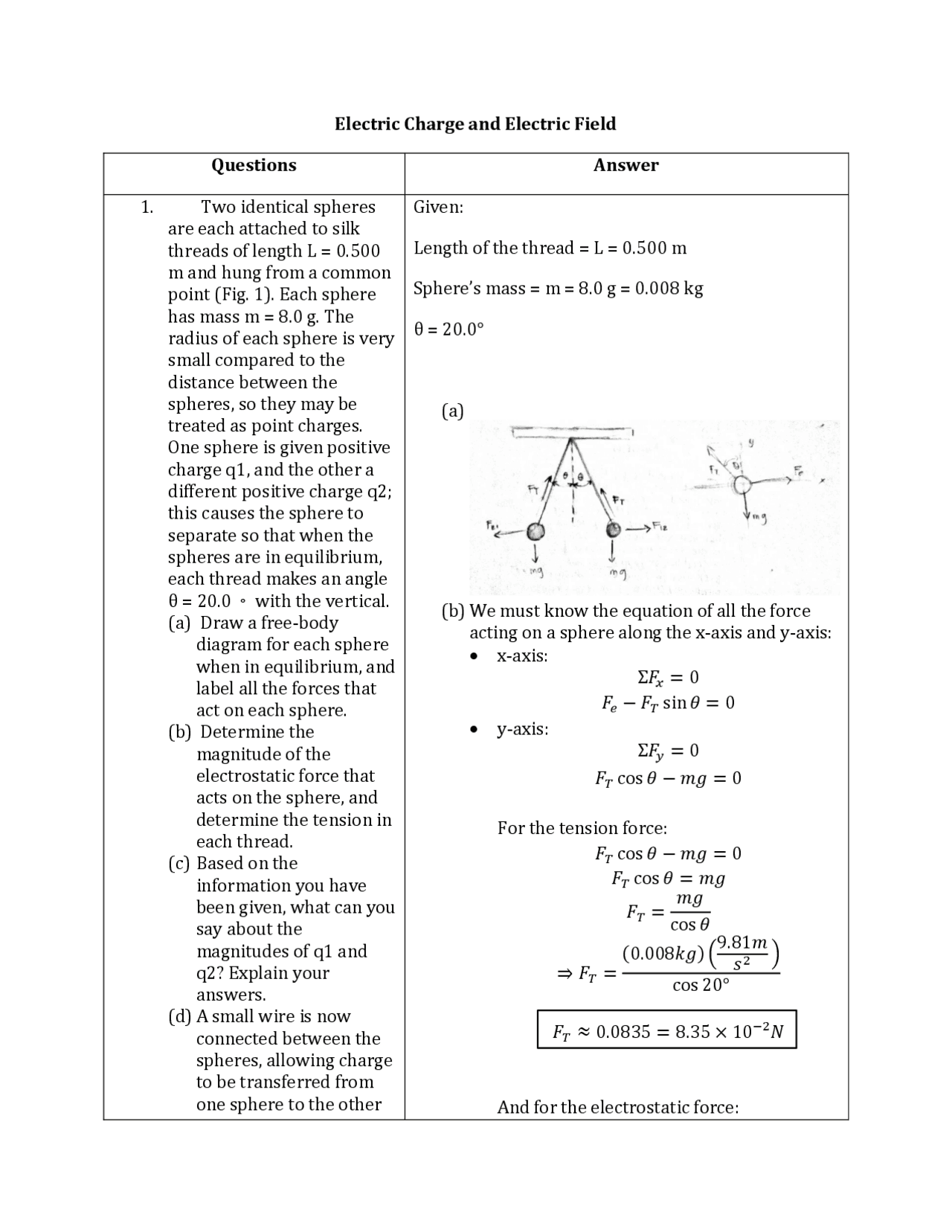 Electric Charge and Electric Field - Docsity