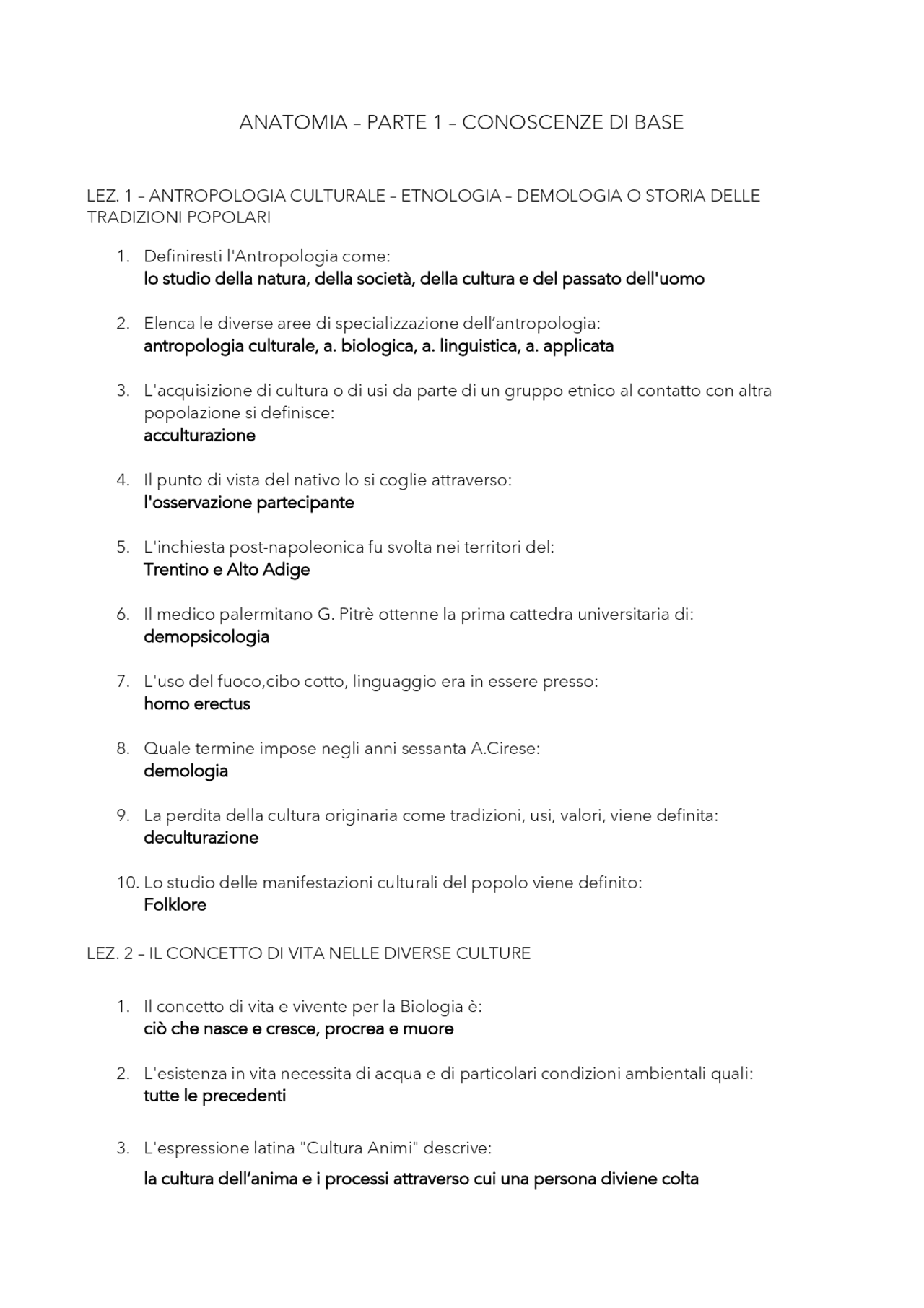 Esame Anatomia Umana Docsity