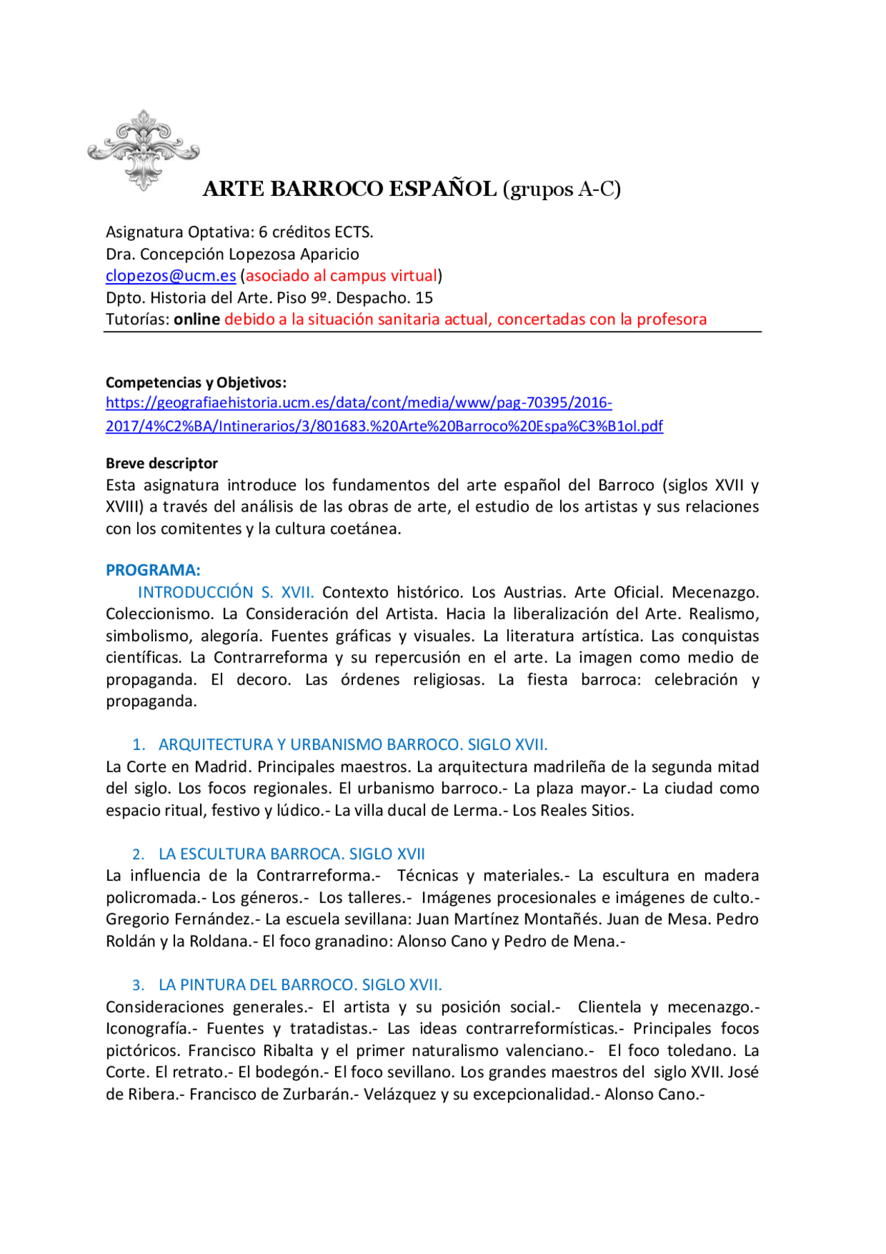 Programa arte barroco - Docsity