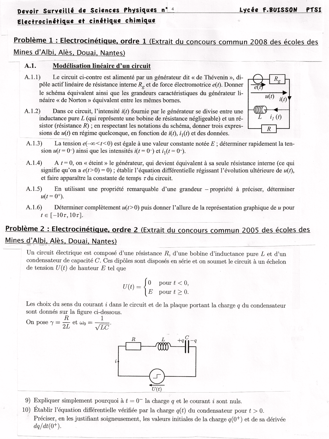 Devoir electrocinétique et cinétique chimie - Docsity