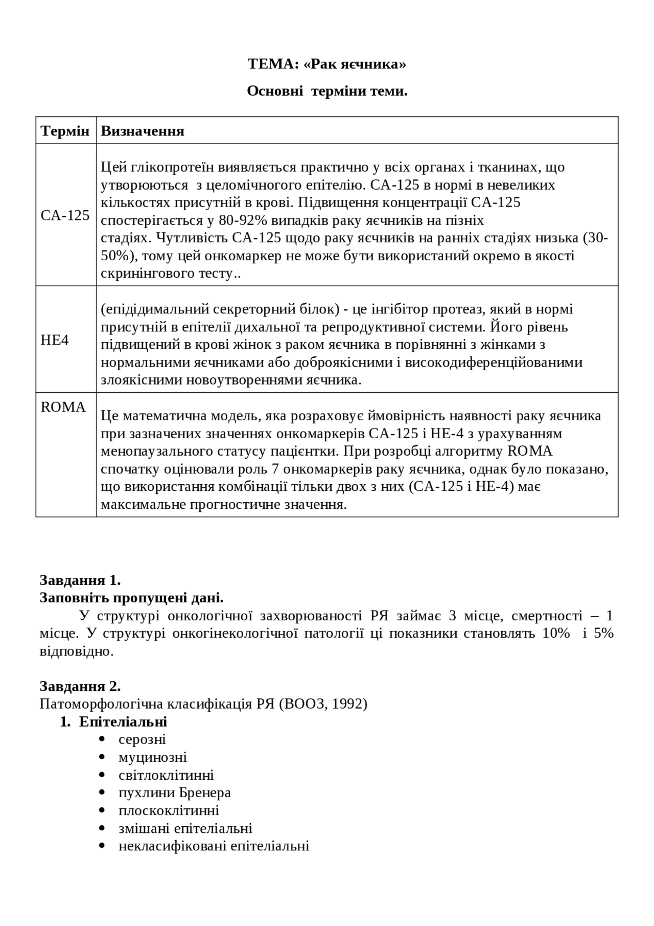 Зошит Рак Яєчника 1 варіант Docsity