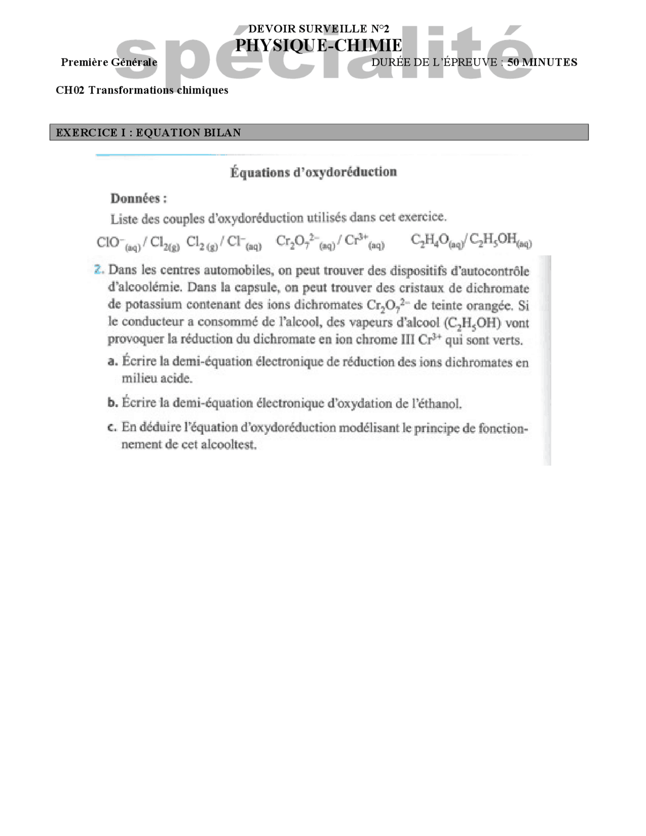 Devoir de physique et chimie | Slides Physique | Docsity