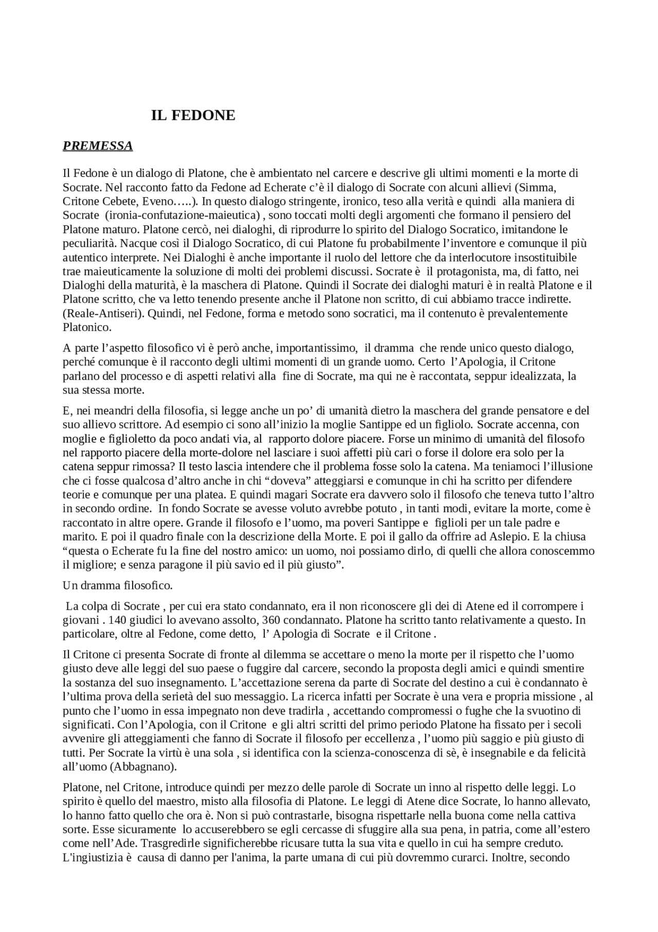 Saggio Su Fedone Di Platone Docsity