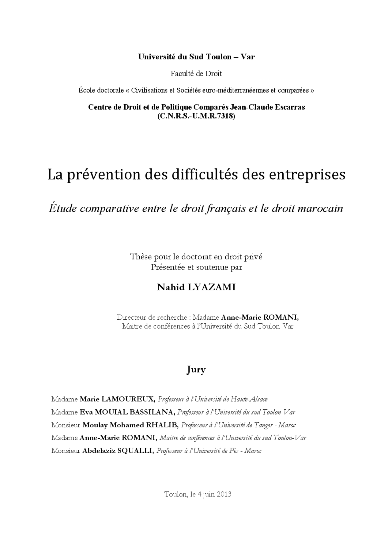 Thèse La Prévention Des Difficultés Des Entreprises Docsity