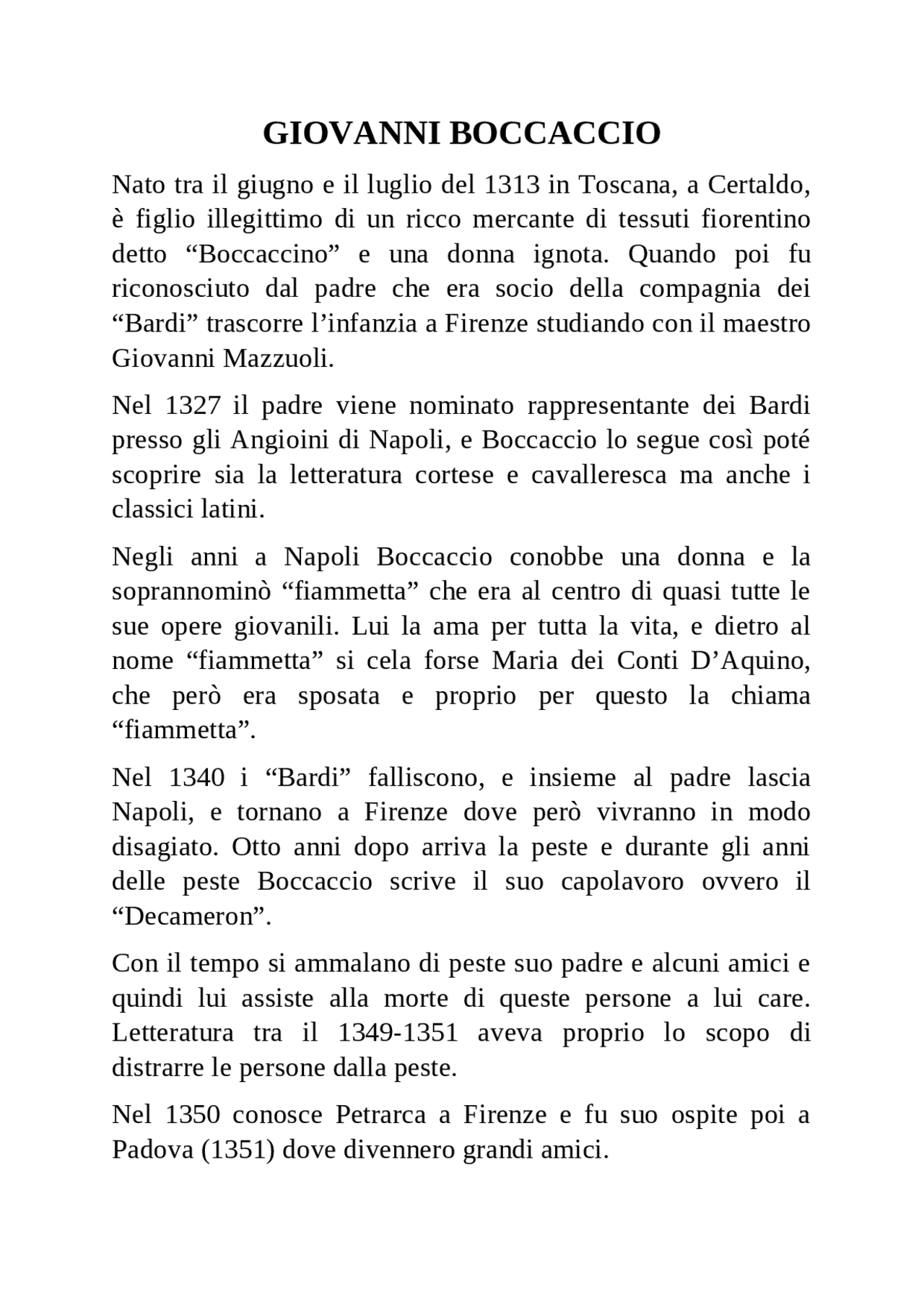 Appunti Boccaccio E Opere Docsity
