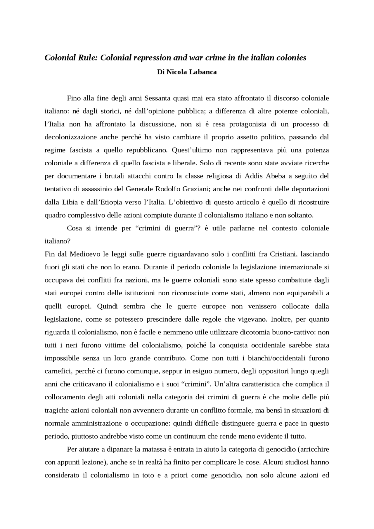 Colonial Rule, colonial repression and war crimes in the italian ...