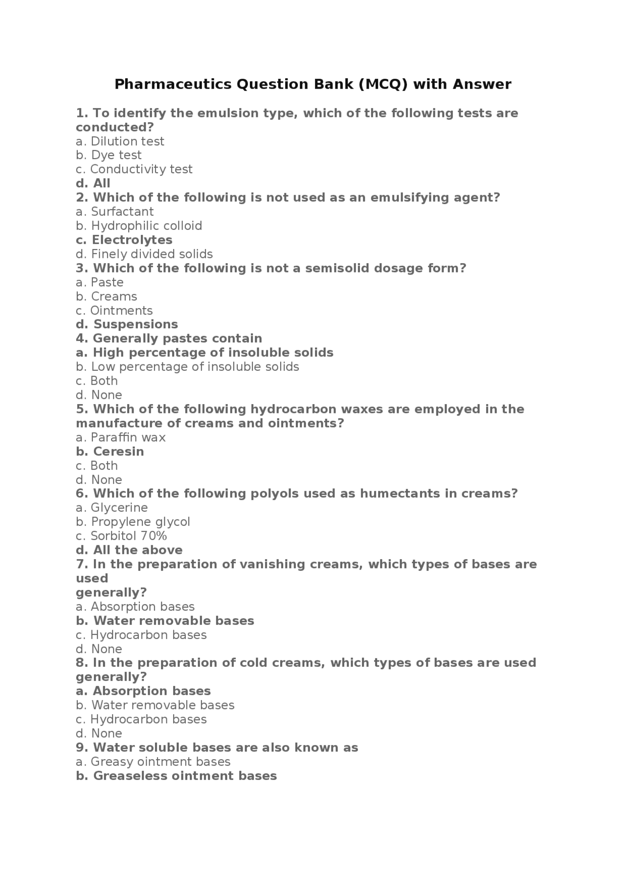 Pharmaceutics Technology mcqs for second year B.Pharm - Docsity