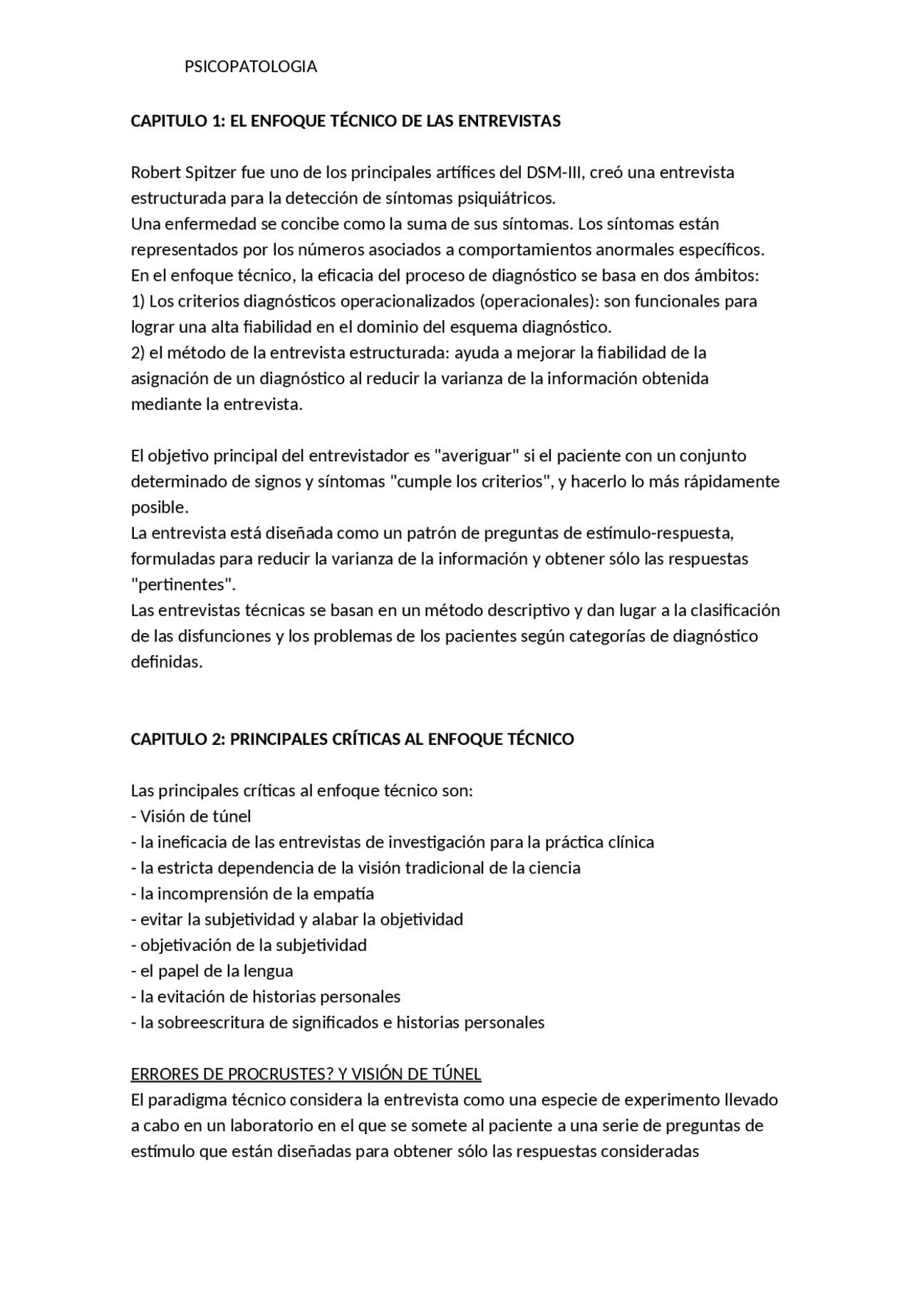 Psicopatología Prof Stanghellini Docsity