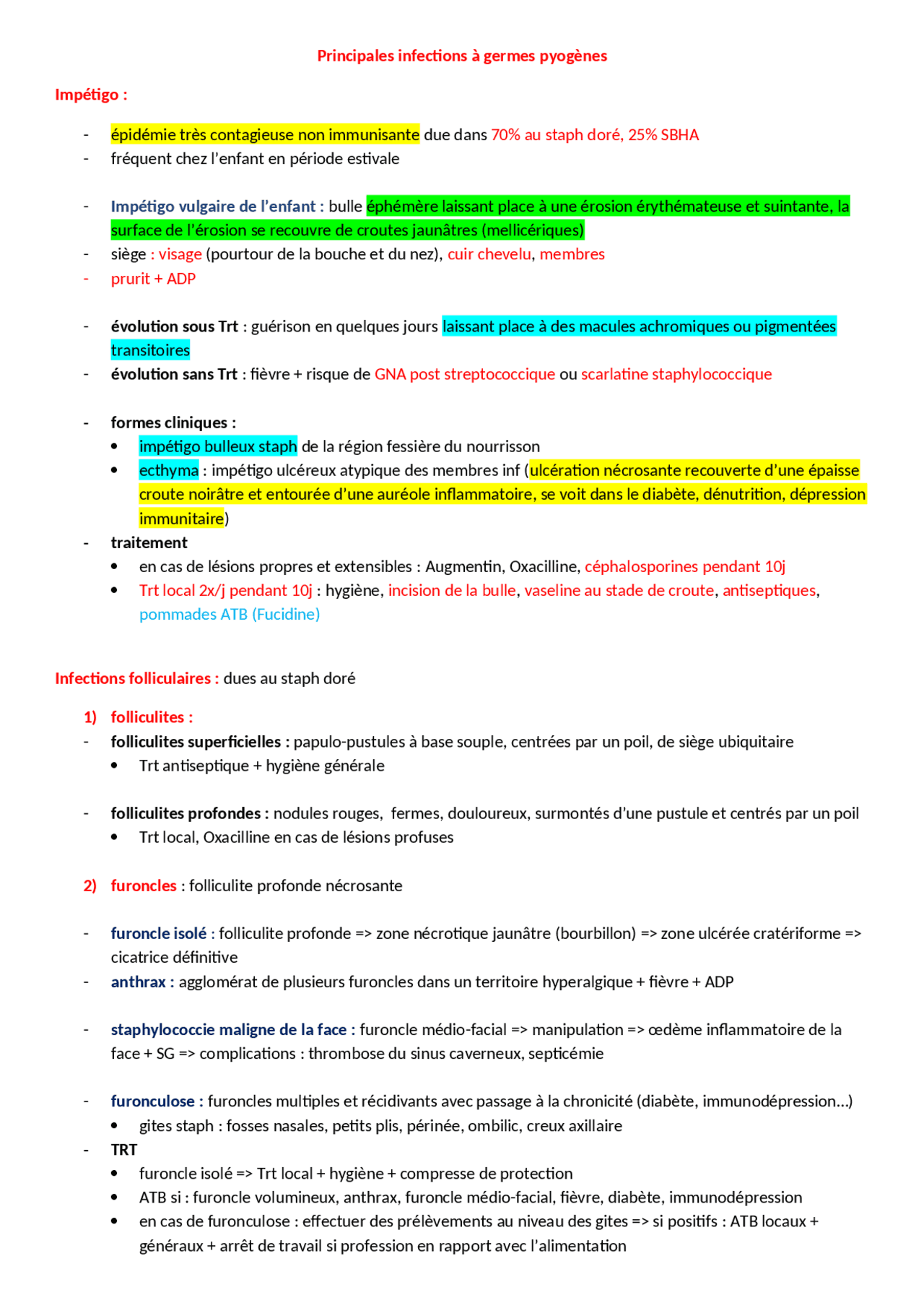 Infections cutanées bactériennes - Docsity