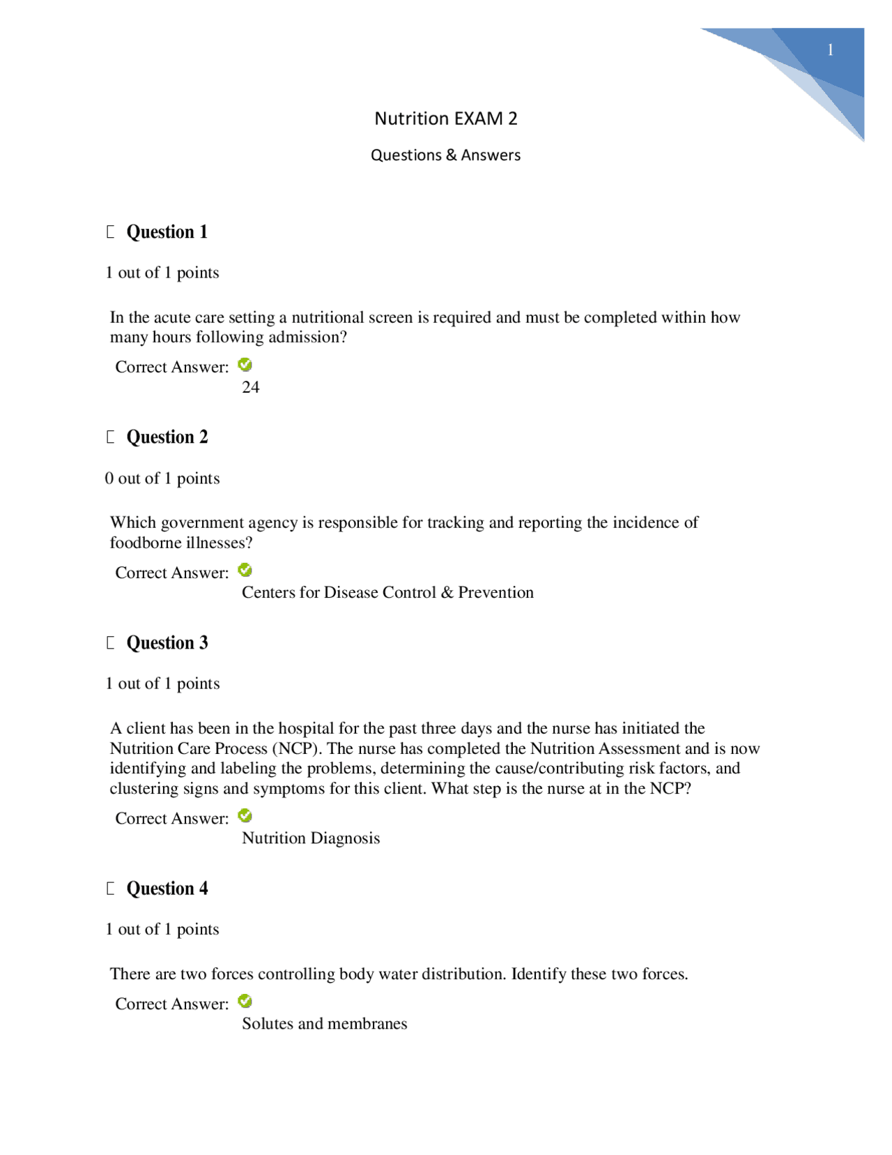 Nutrition EXAM 2 questions & Answers complete solution | Exams Nursing ...