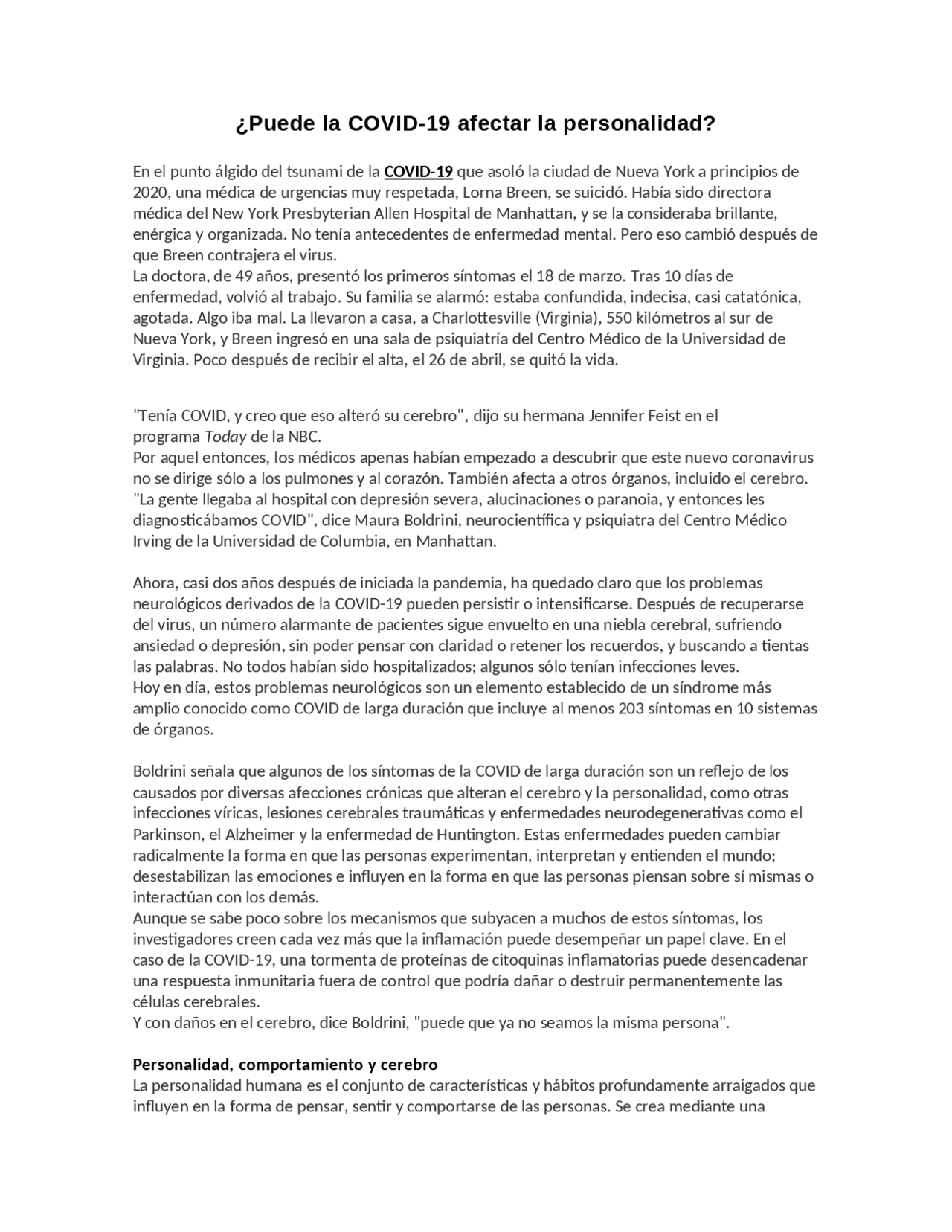 Lectura de la personalidad - Docsity