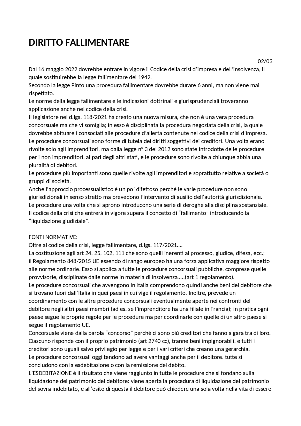 Corso Di Diritto Fallimentare Docsity