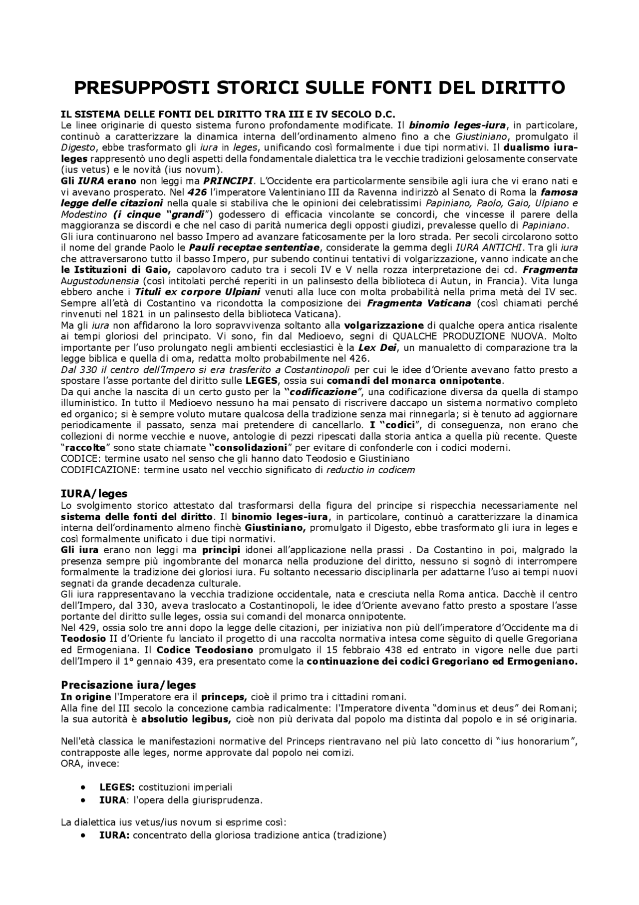 Presupposti Storici Sulle Fonti Del Diritto Docsity
