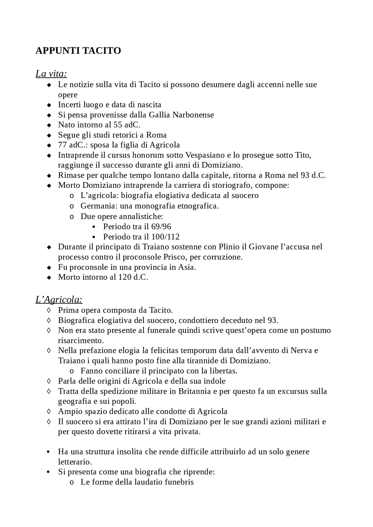 Appunti Tacito Quinta Superiore Liceo Scienze Umane Docsity