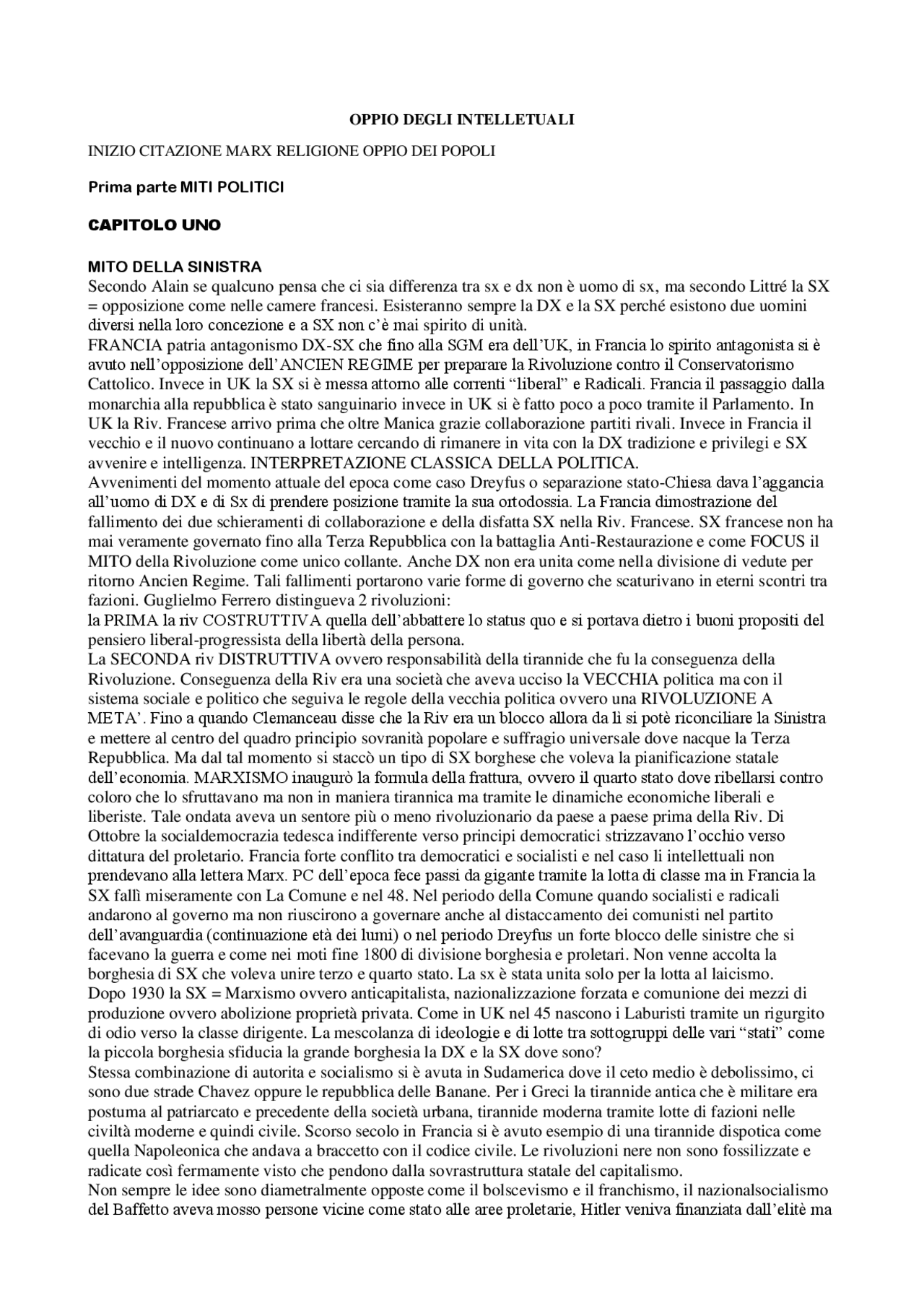 Riassunto Del Libro Loppio Degli Intellettuali Docsity