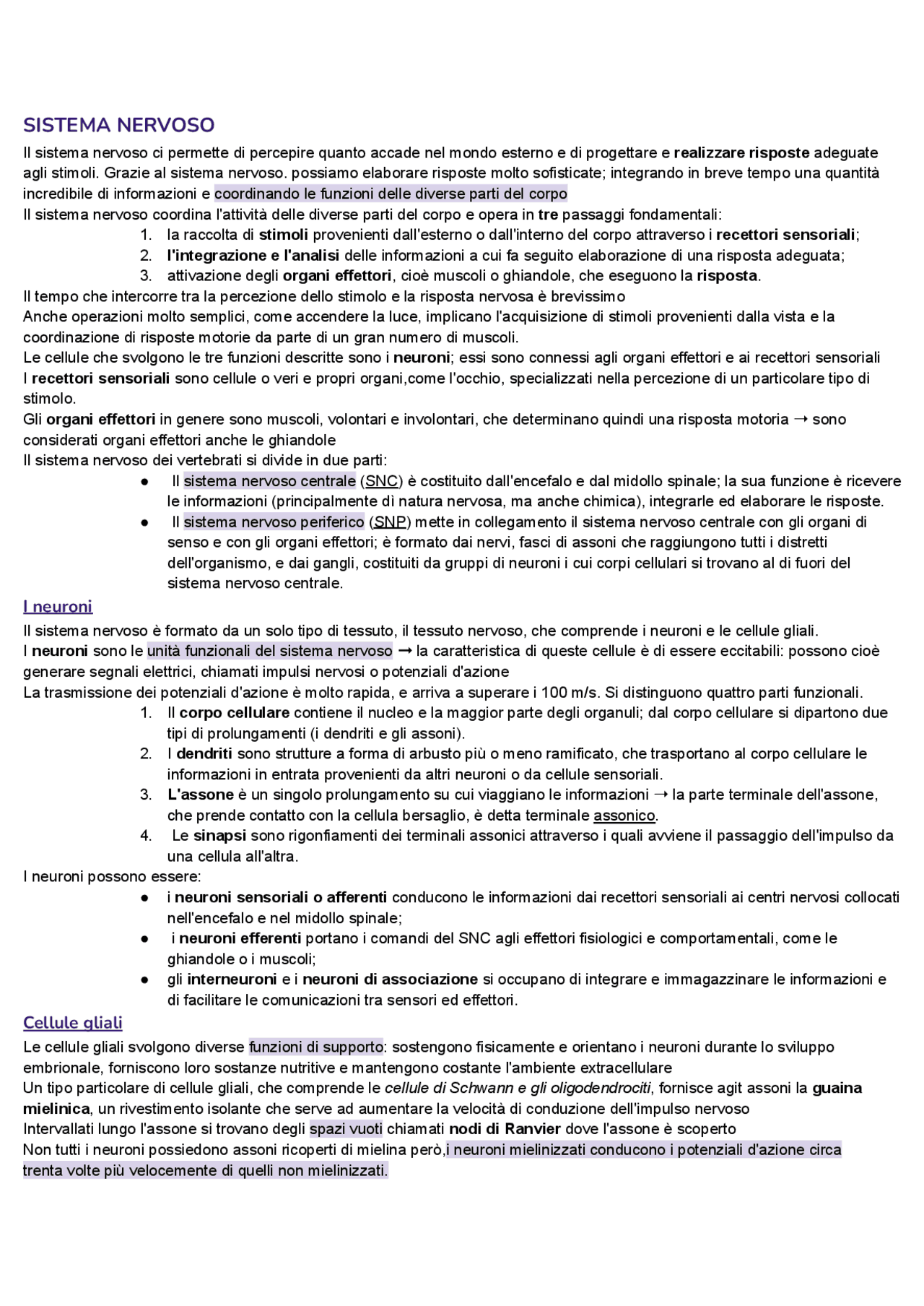 Sistema Nervoso E Malattie Appunti Di Biologia Docsity