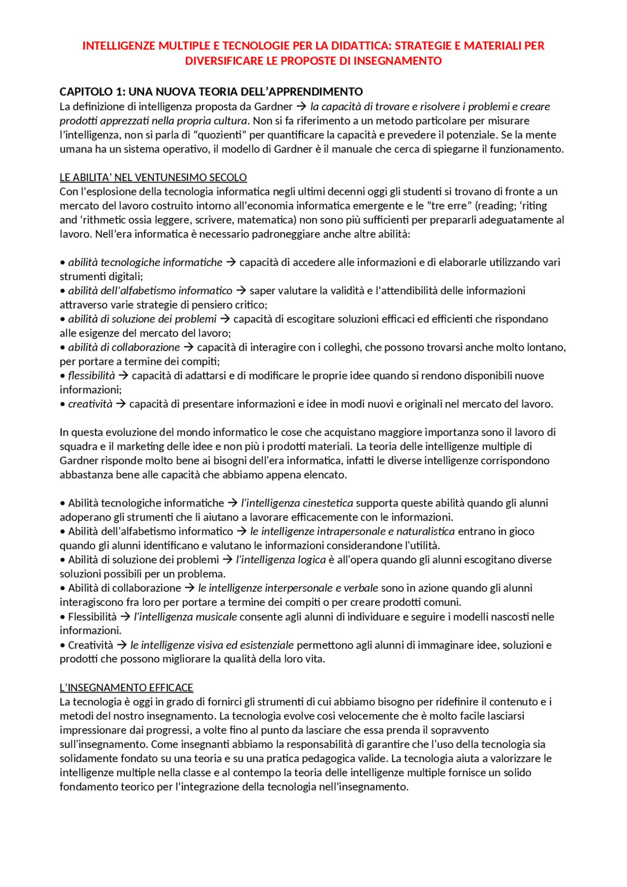 Intelligenze Multiple E Tecnologie Per La Didattica Docsity