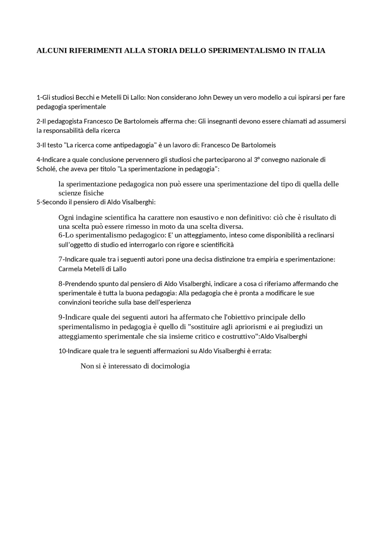 Test Autovalutazione Didattica Speciale Docsity