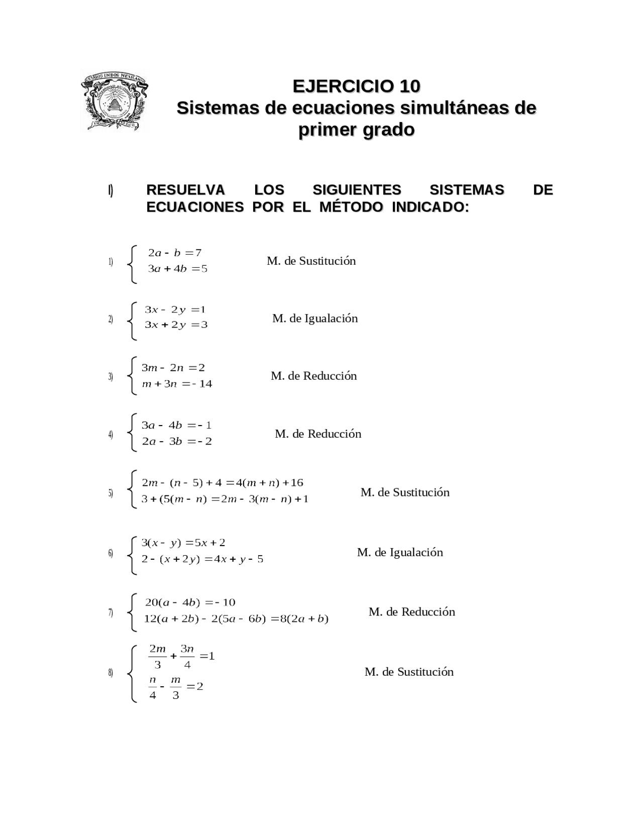 Problemas matemáticos de álgebra | Apuntes de Matemáticas | Docsity