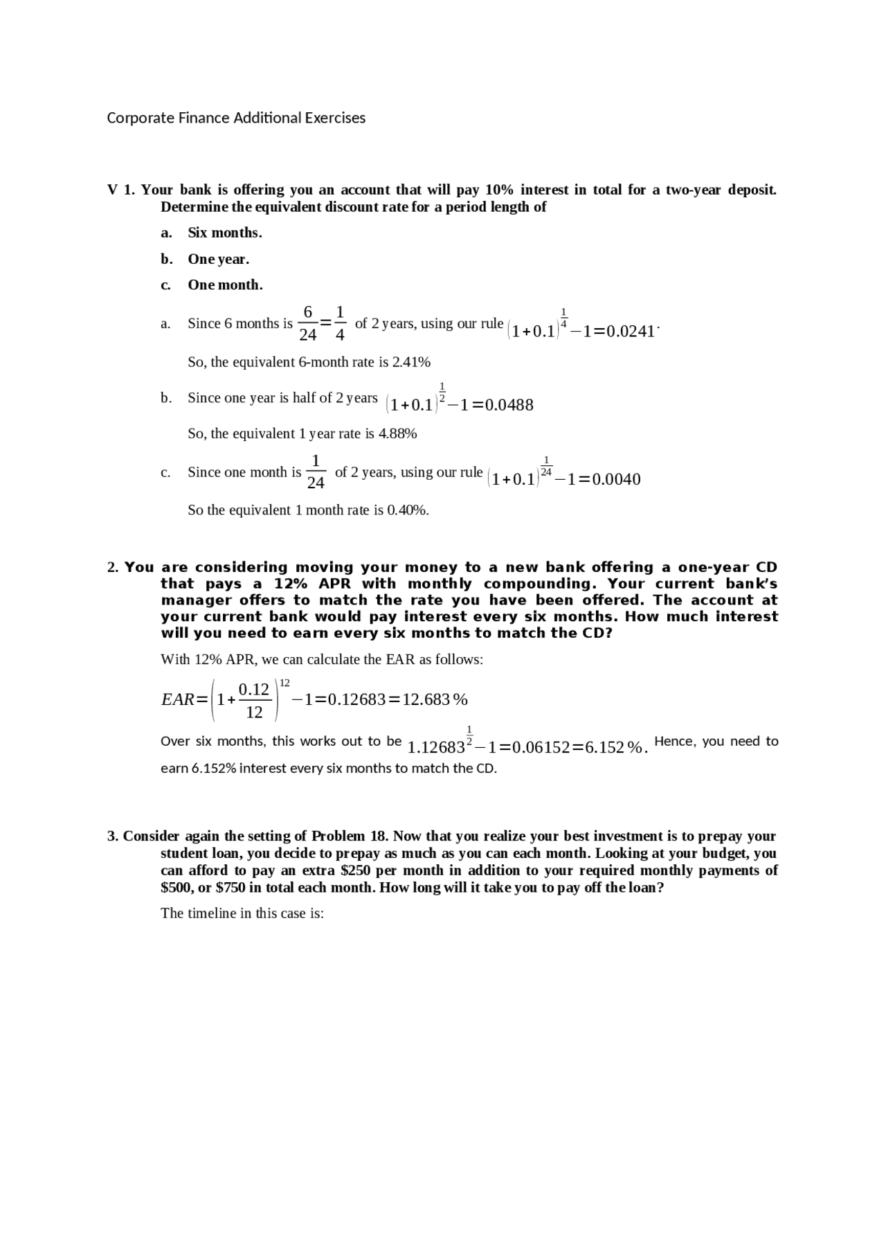 Corporate Finance Assignment 2 With Answers For Chechking Yourself