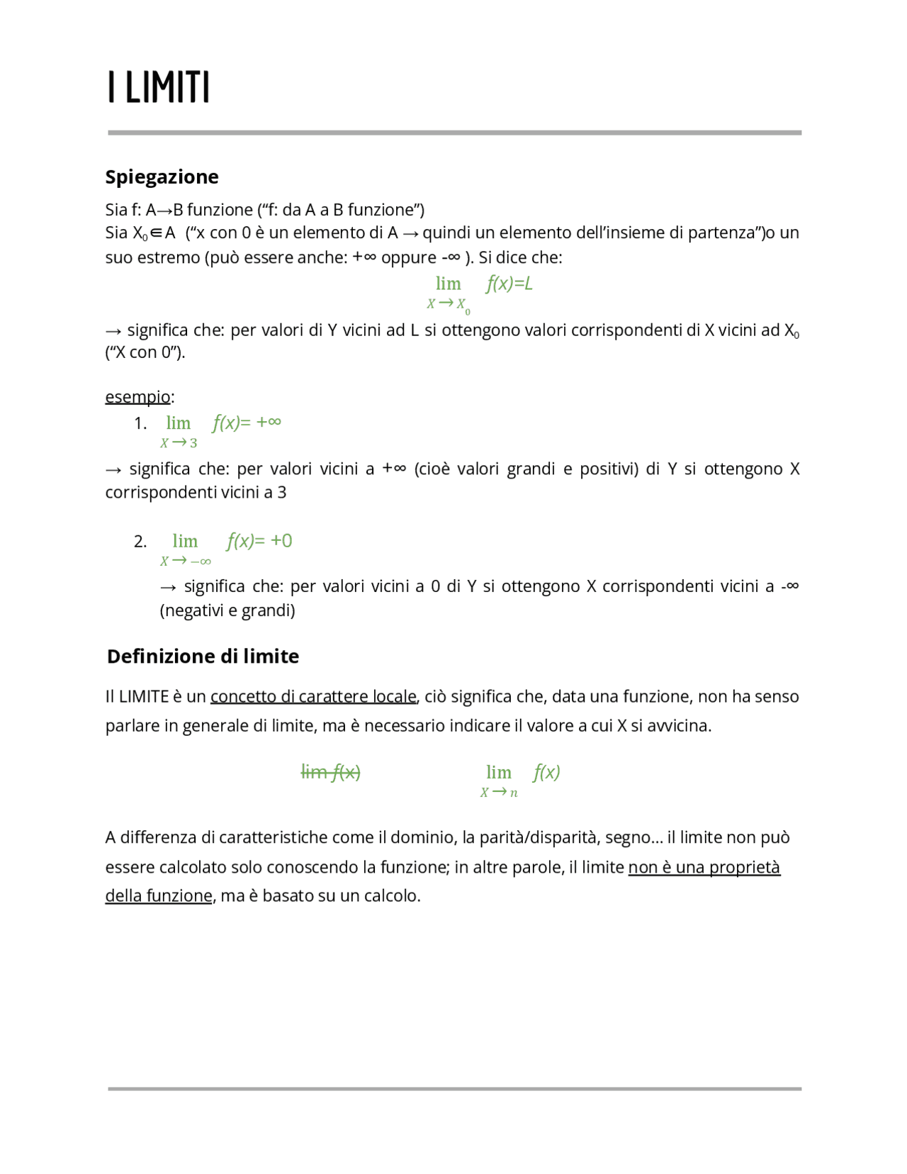 I limiti e le funzioni continue e discontinue | Formulari di Matematica | Docsity