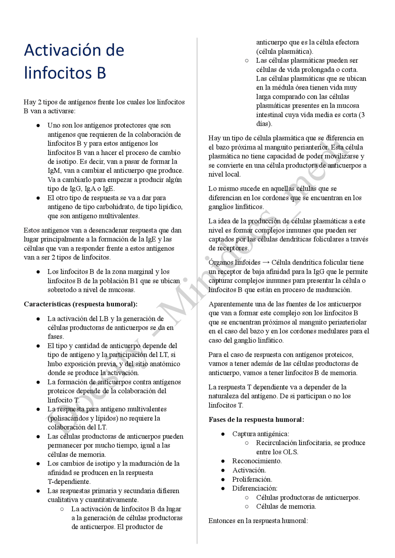 Inmunología Activación De Linfocitos B Docsity