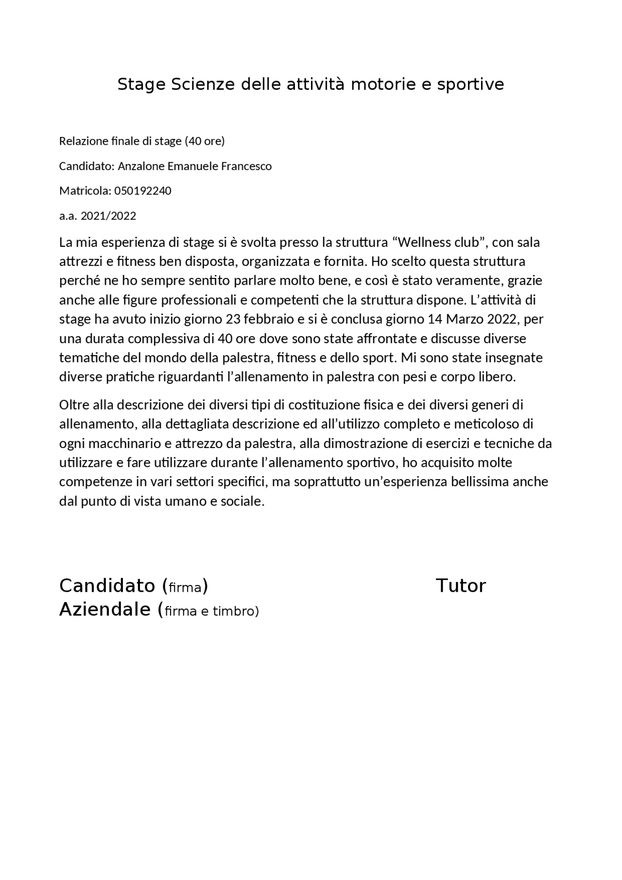 Relazione Di Stage Fatta In Una Palestra Guide Progetti E Ricerche