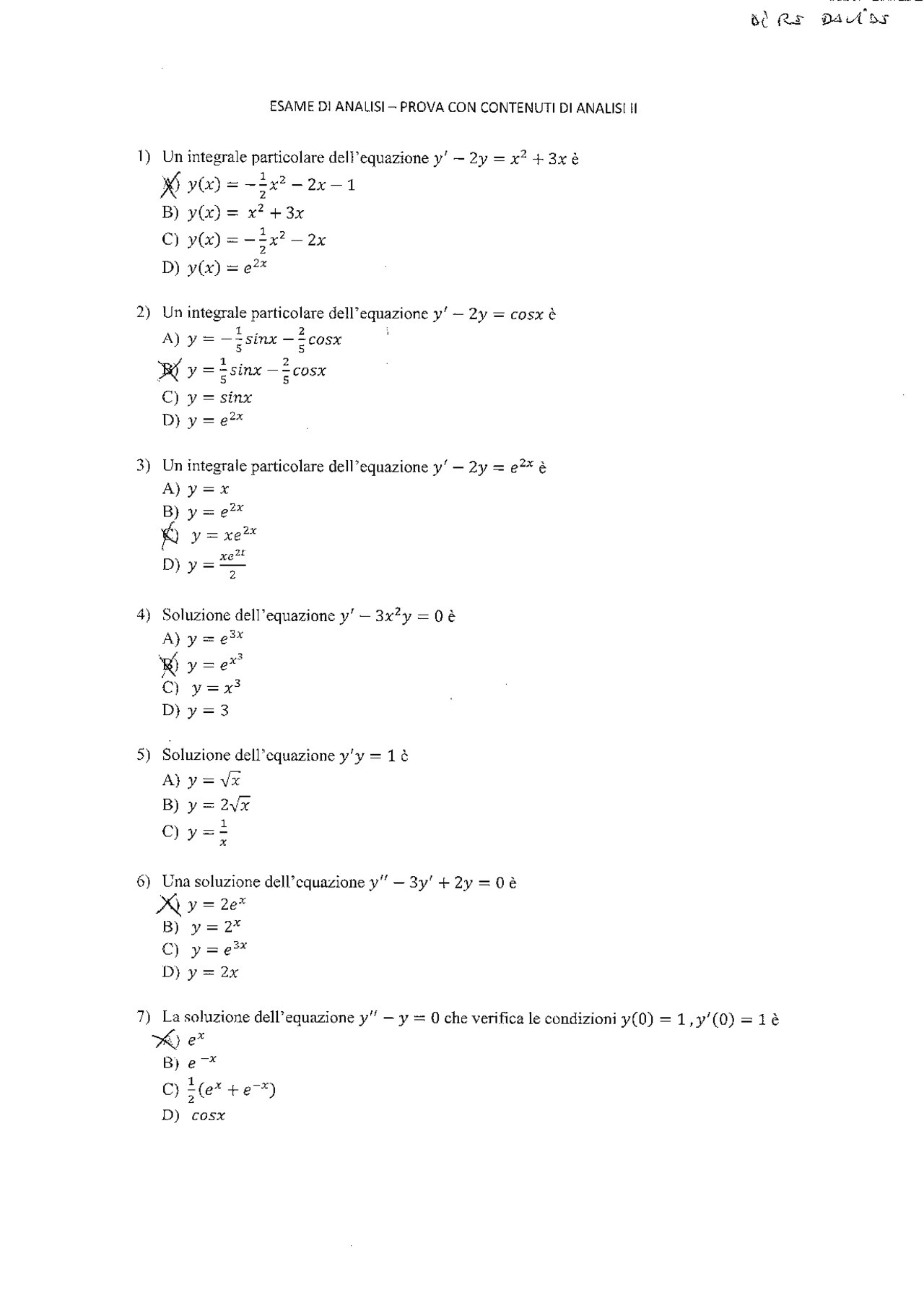 Prova Intercorso Di Analisi Matematica Elaborato 3 Docsity