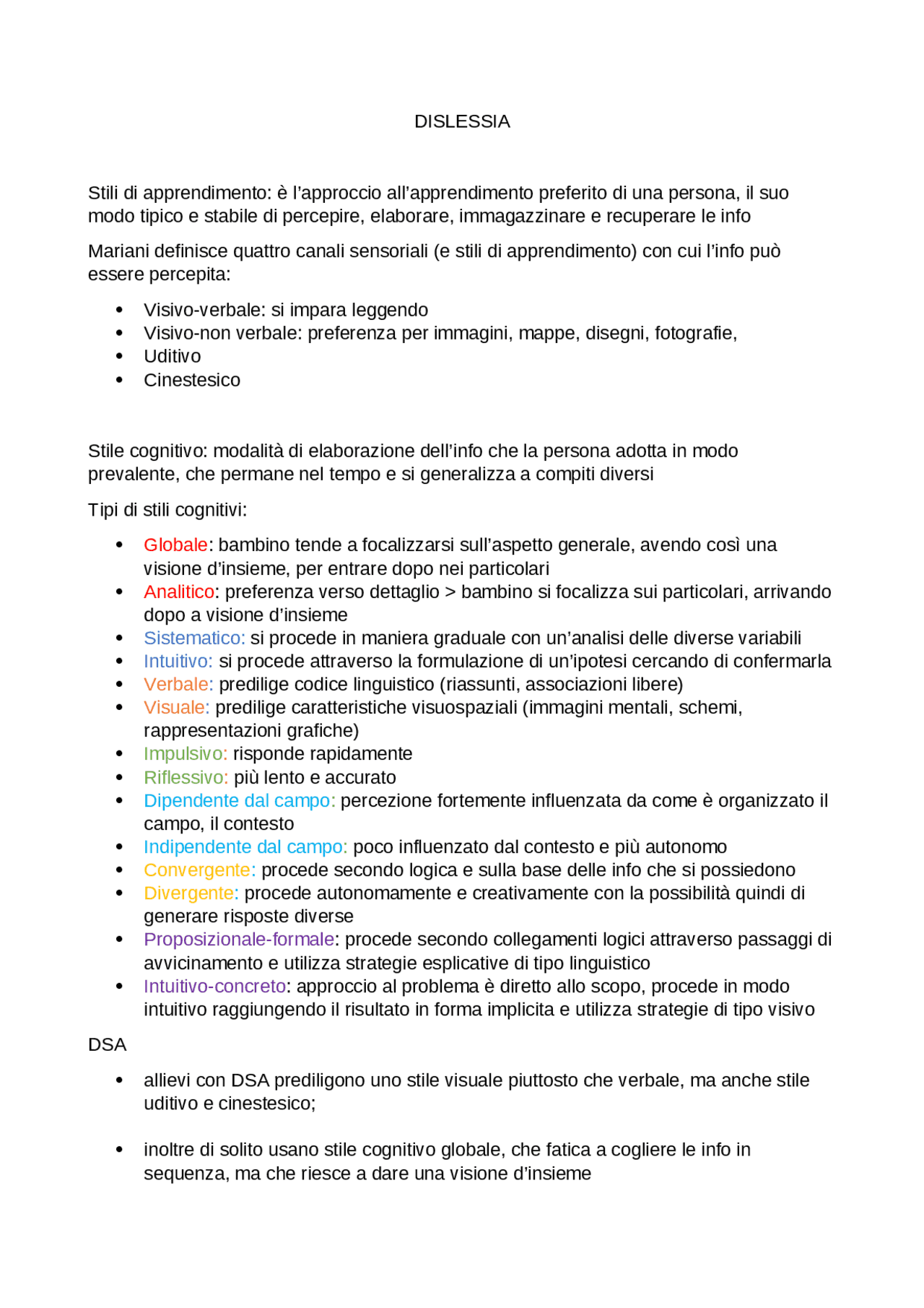 Breve Riassunto Sulla Dislessia Docsity