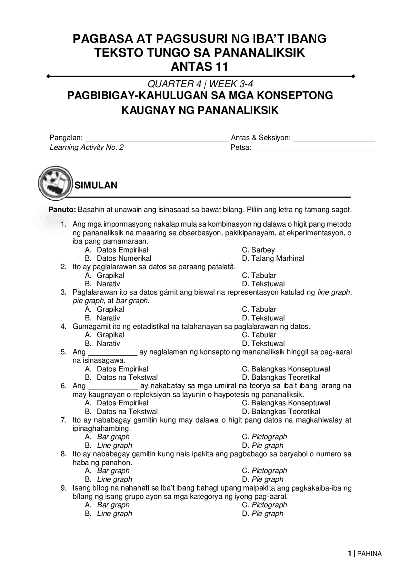 Pagbasa at Pagsusuri Q4 - Docsity