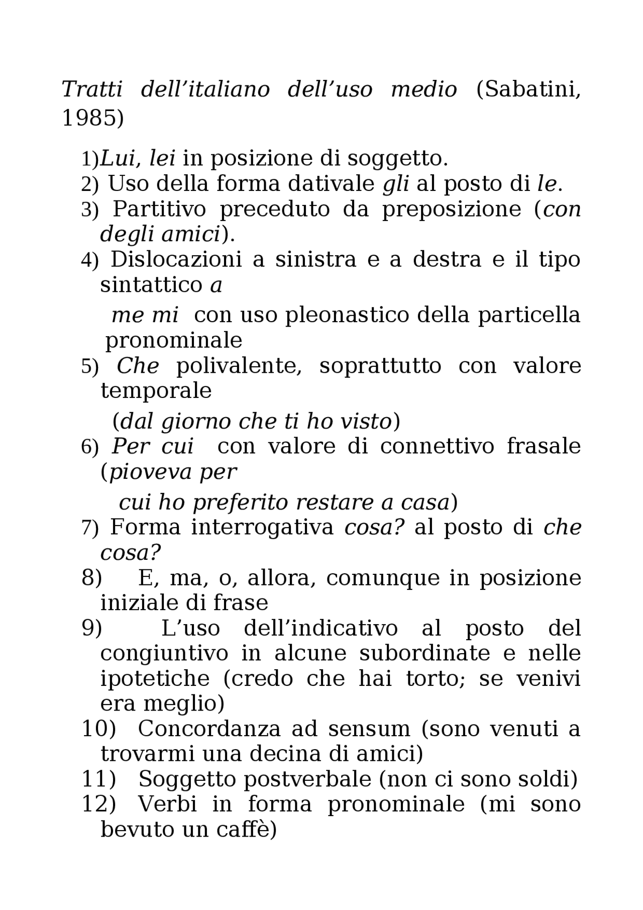 Tratti dell' Italiano medio - Docsity