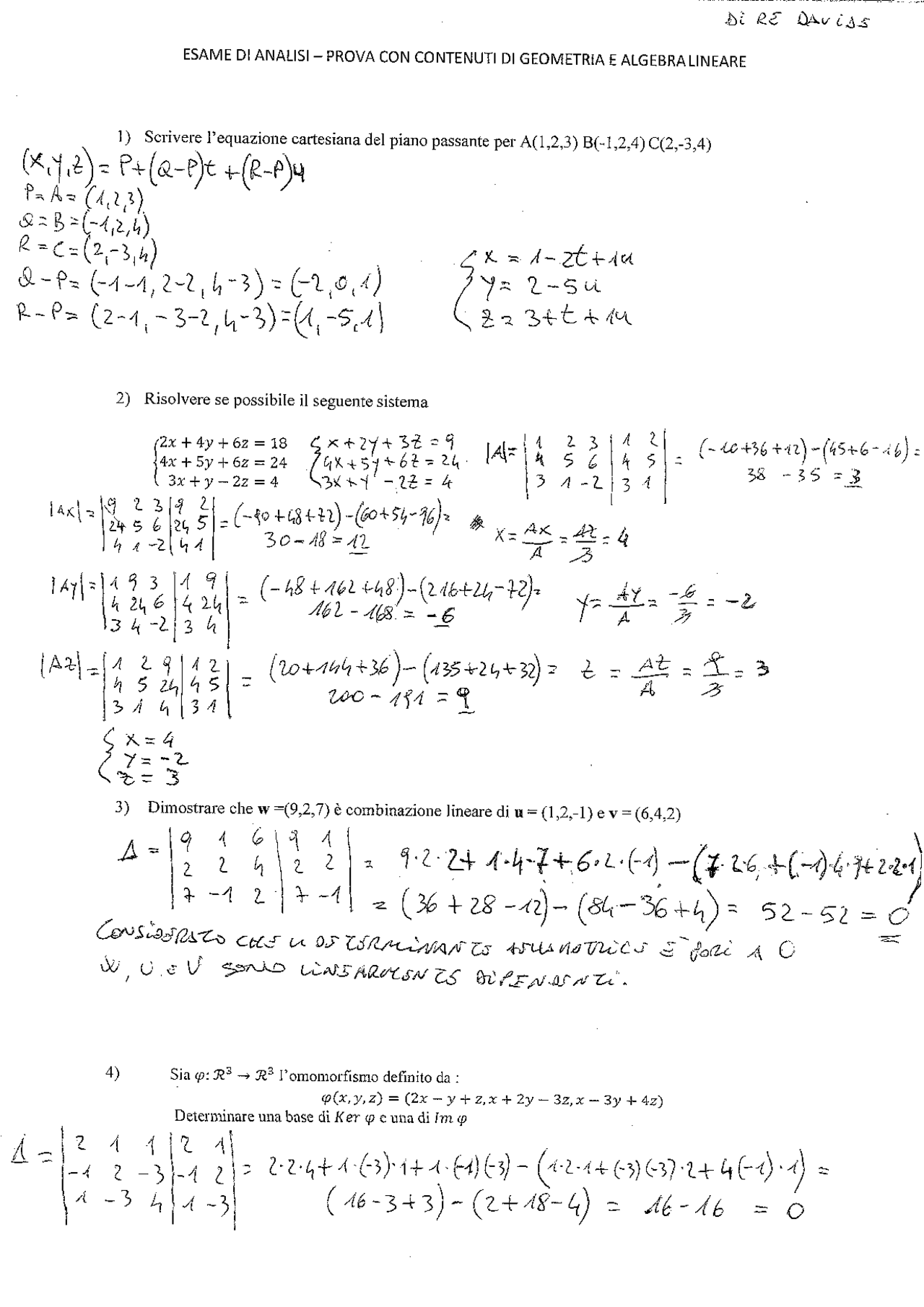 Prova Intercorso Di Analisi Matematica Elaborato 2 Docsity